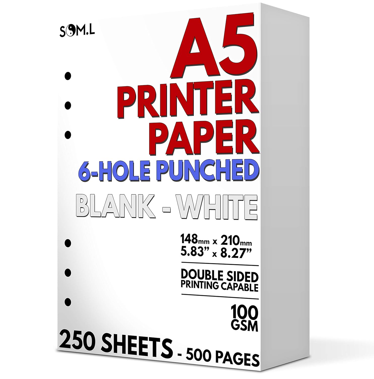 A5 Blank Paper - 250 Sheets (500 Pages) - 6 Hole Punched - 100 GSM (24 ...