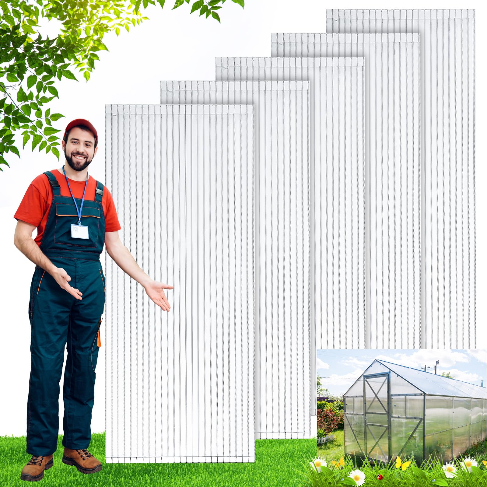 Tatuo 5 Pack Polycarbonate Greenhouse Panels Polycarbonate Sheets Twin ...