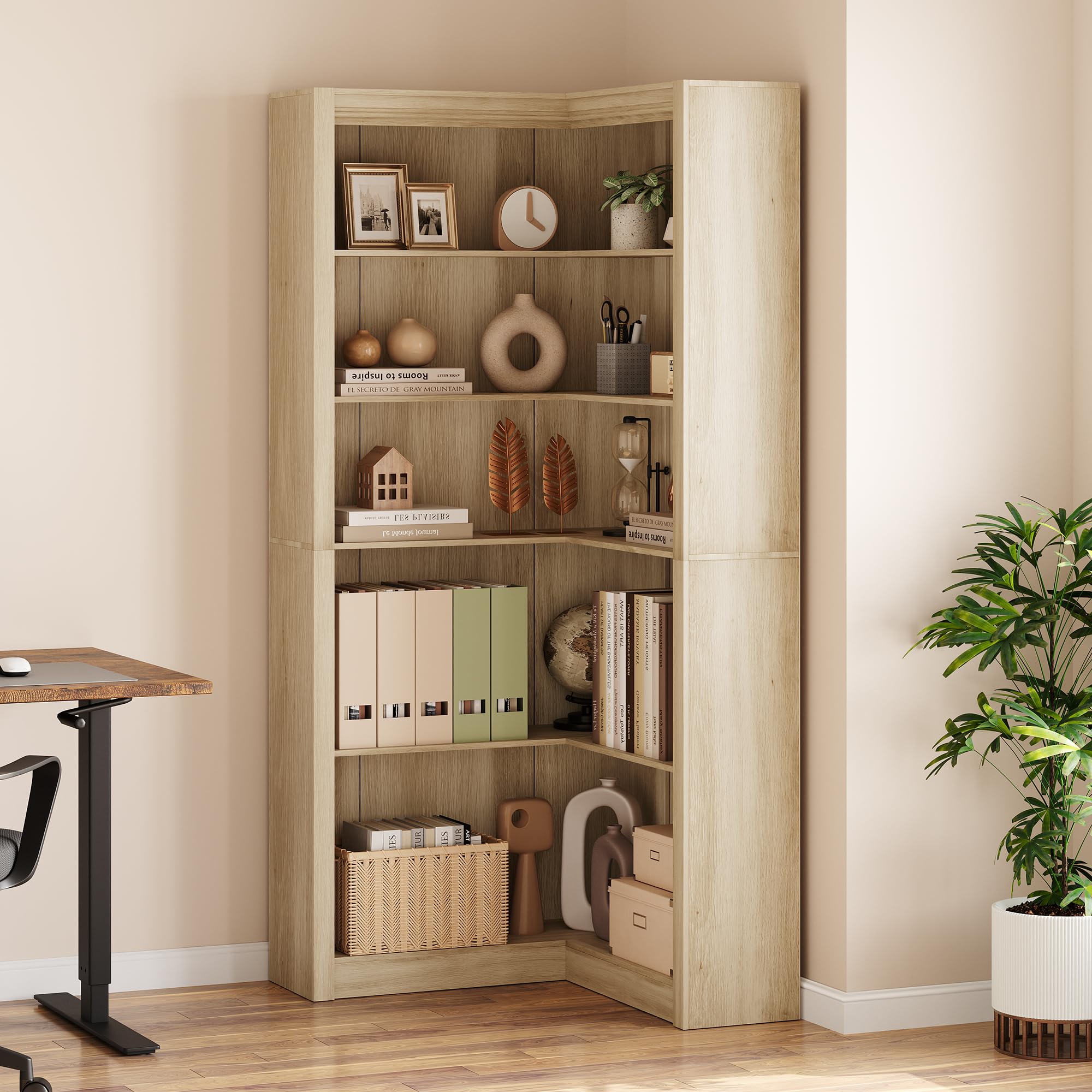 GarveeHome Corner Bookshelf 71.8'' Farmhouse Corner Bookcase, Tall ...