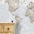 Maps International - Giant World Map Mural - Mega-Map Of The World Wallpaper - 91 x 62 - Neutral ...