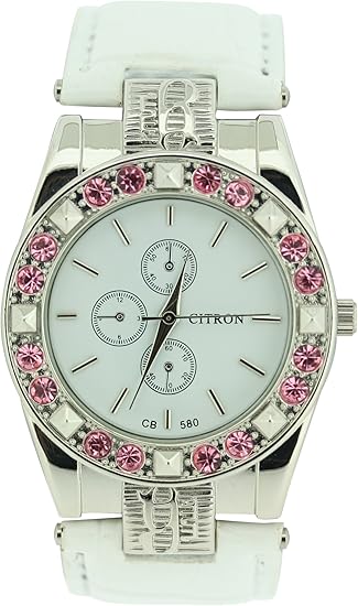 Citron Ladies Stone Set Fashion Watch with White dial and White Strap ...
