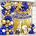 Amazon.com: 107pcs Royal Blue Gold Birthday Party Decorations with Happy Birthday Banner Foil ...
