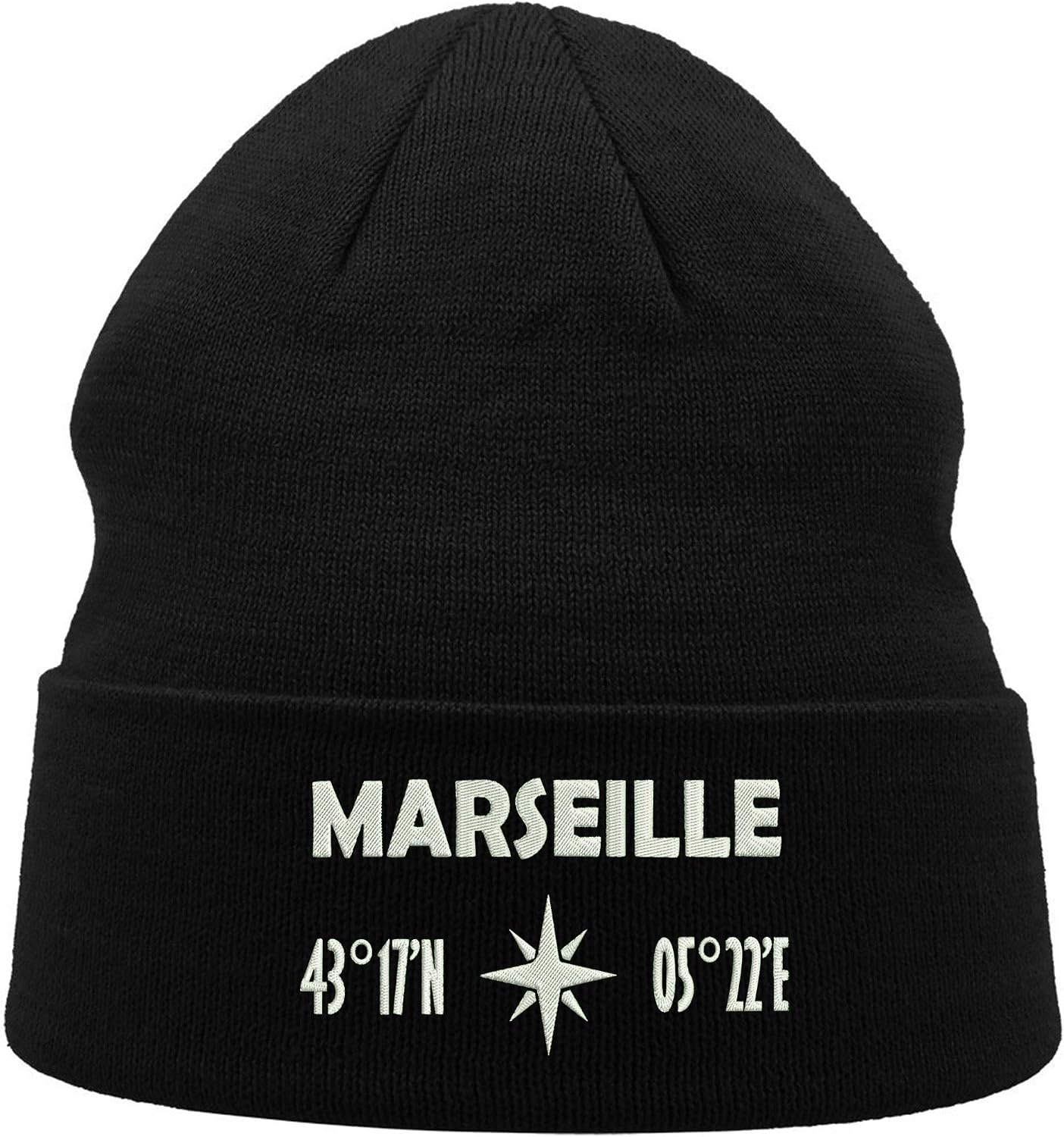 Marseille Coordinates France City Travel Embroidered Winter Beanie Hood ...
