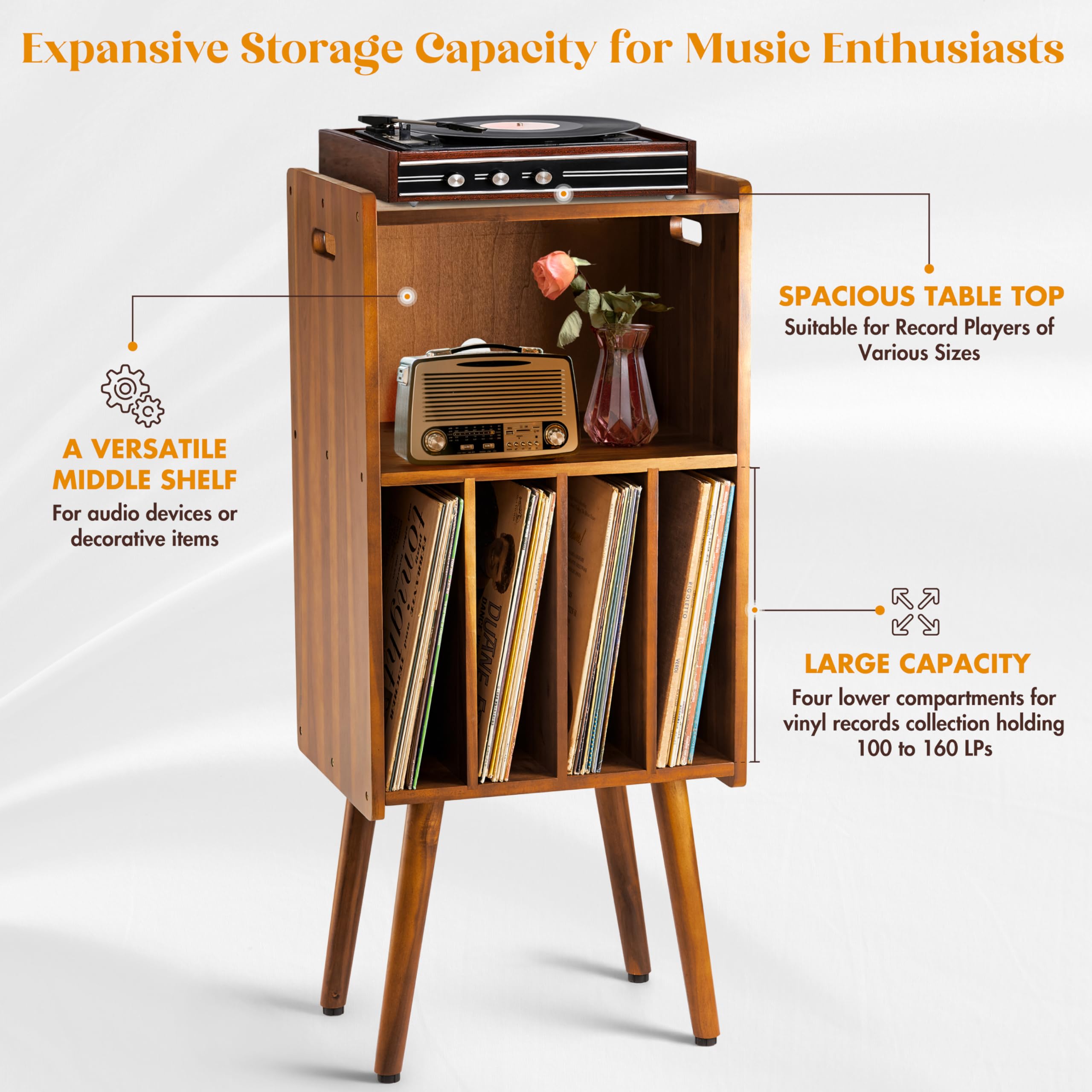 Mua Wooden LP Record Player Stand, 3-Tier Turntable Stand Cabinet Holds ...