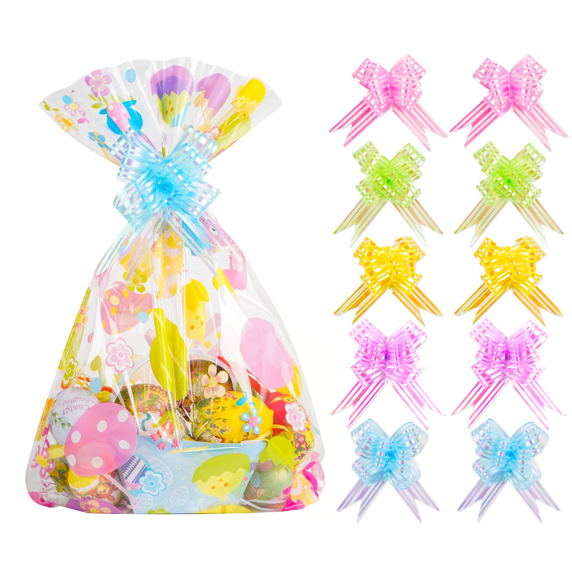 Kolewo4ever 20pcs Basket Bags Pull Bow Set 10 Pieces Easter Cellophane ...
