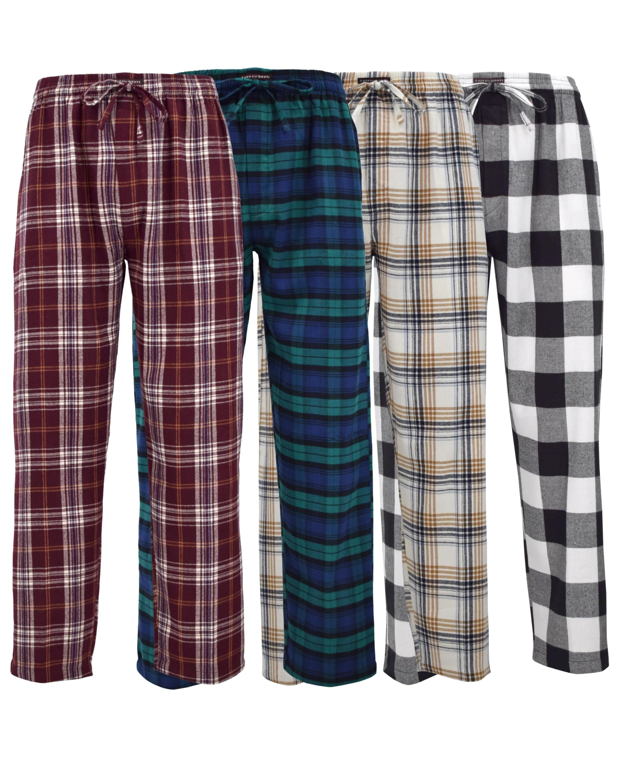 Andrew Scott Men's 4 Pack 100% Cotton Flannel Pajama Sleep Pant ...