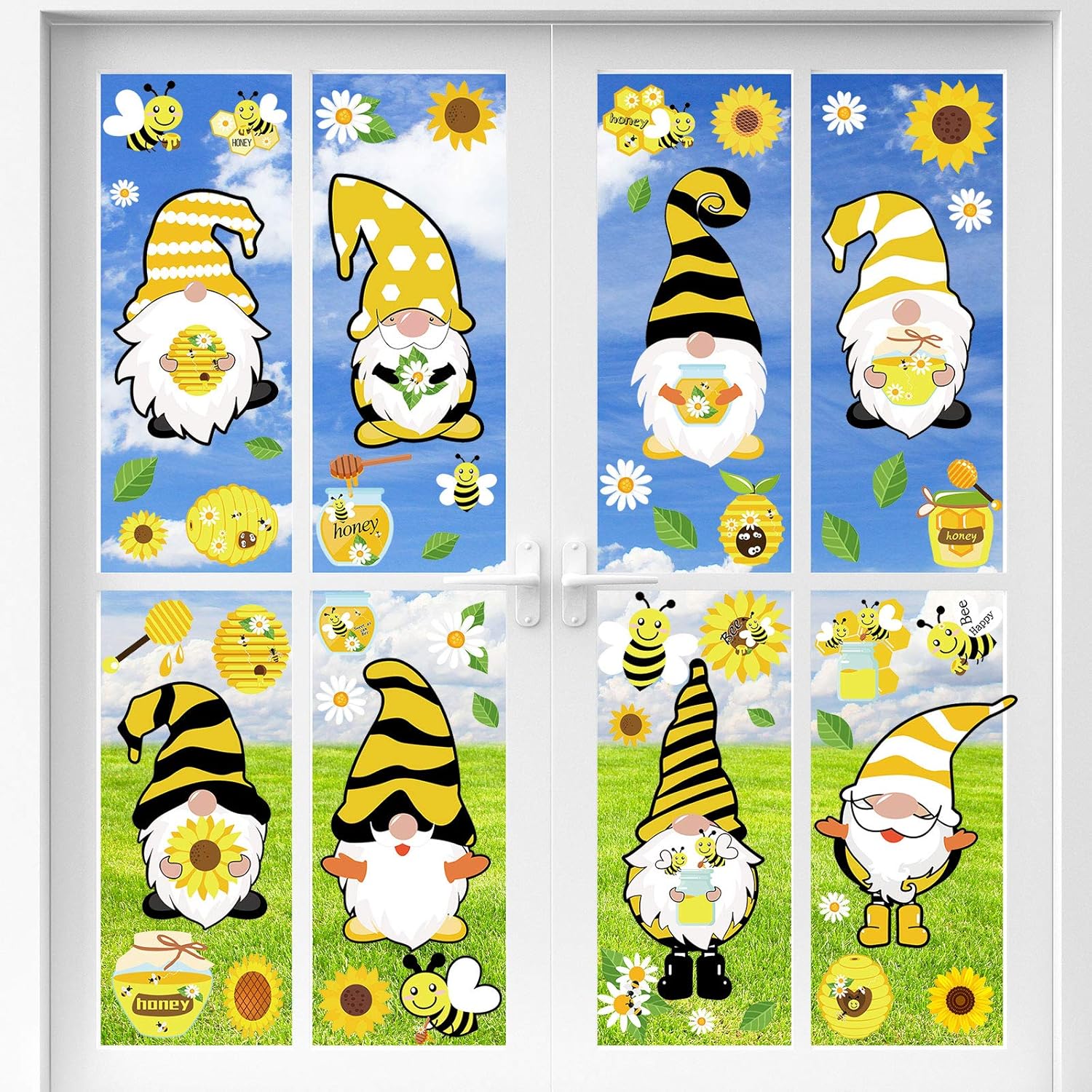 55 Pieces Honey Bumble Bee Window Stickers Bee Gnomes Window Sticker ...