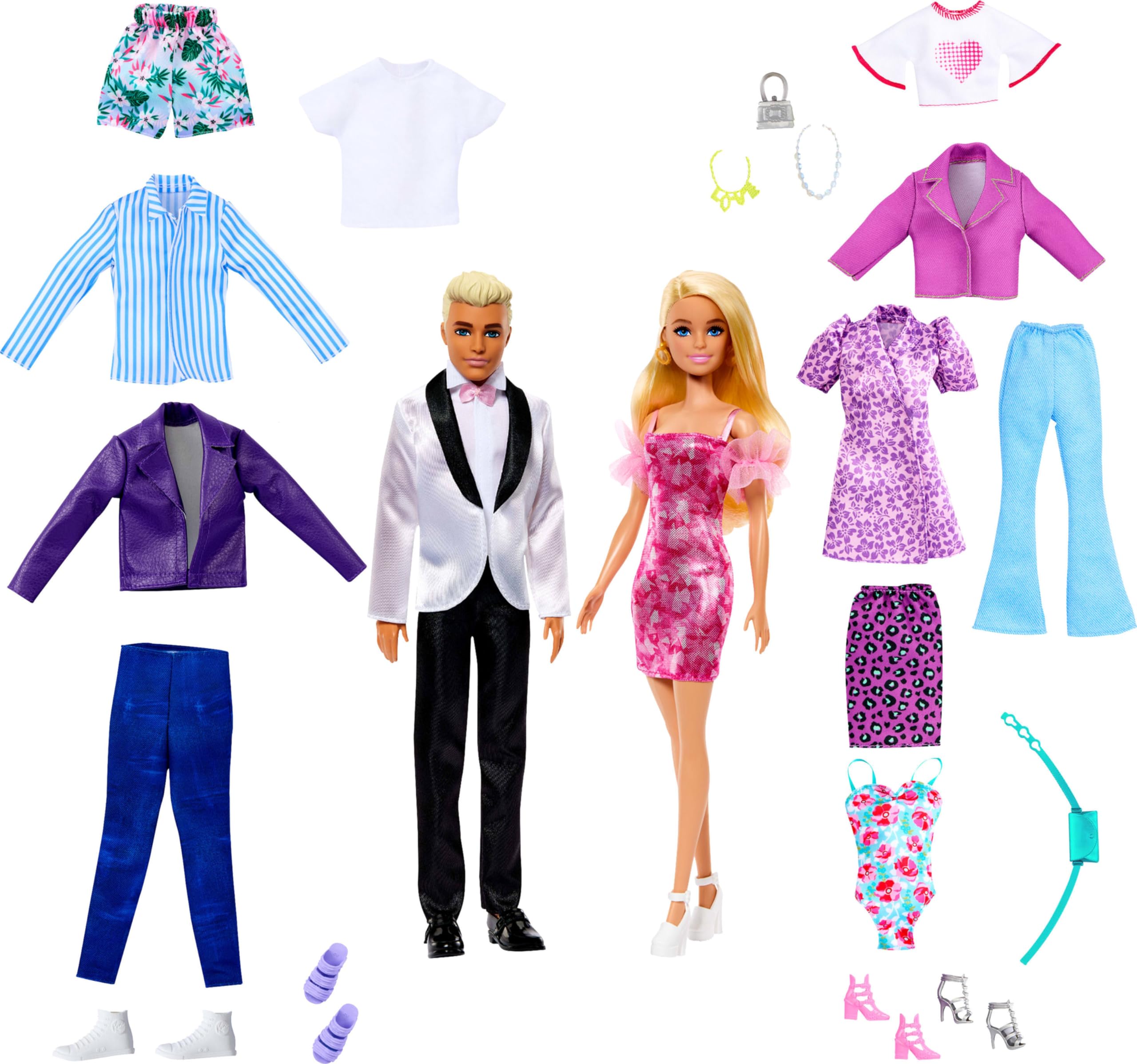 Barbie & Ken Doll Set with 2 Fashion Dolls, Clothes & Accessories for ...