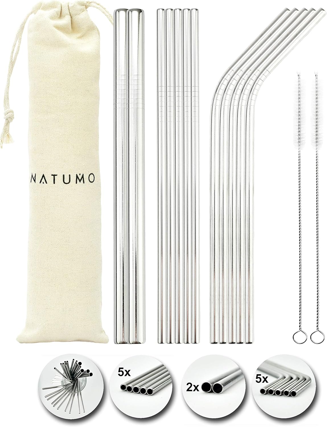 NATUMO ® Edelstahl Strohhalm wiederverwendbar, Metall Trinkhalm Set ...