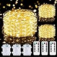 Mlambert 3 Pack 33FT Fairy Lights Battery Operated with Remote and Timer, Waterproof Dimmable 8 ...