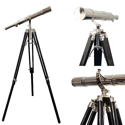 Vintage Floor Standing Brass Telescope Chrome Finish Adjustable Tripod ...