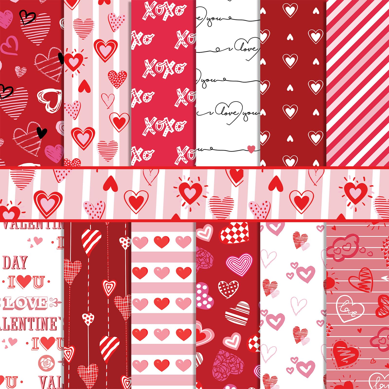 Cieovo 24 Sheet Valentine Red Buffalo Plaid Pattern Paper Pack ...