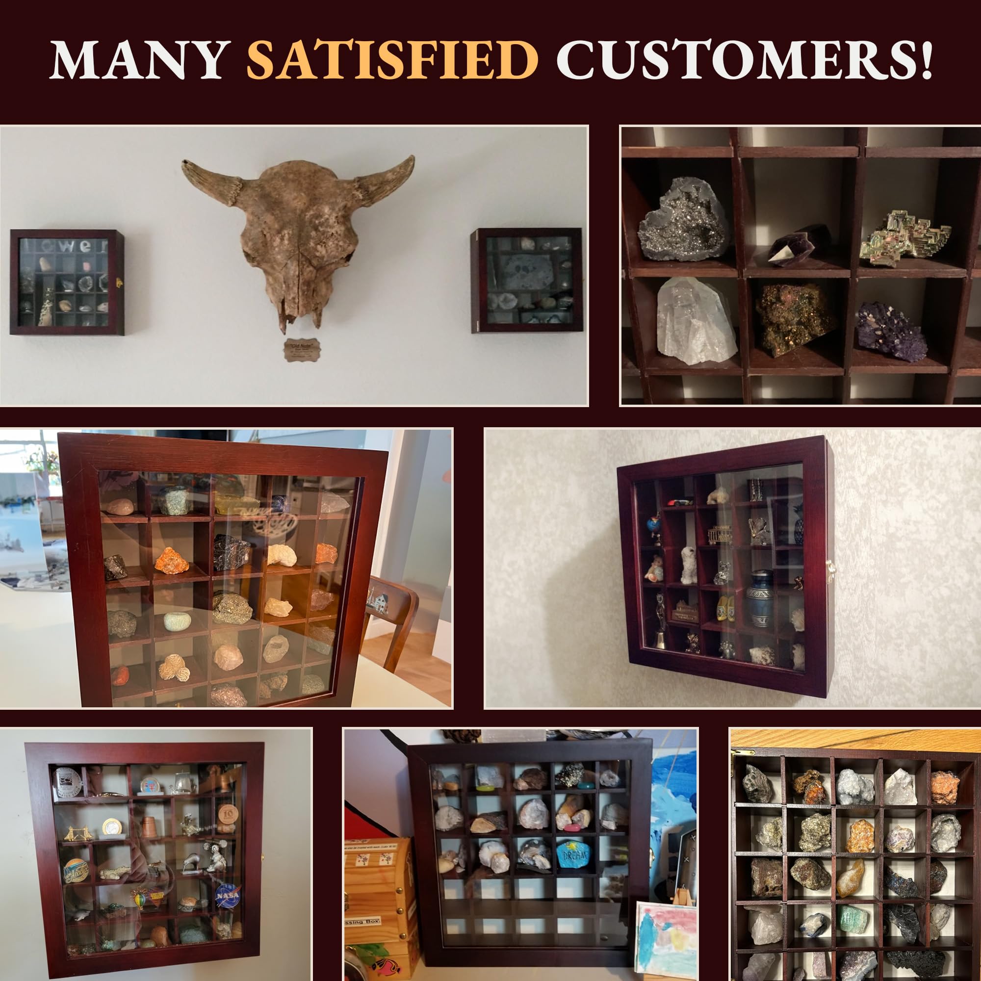 Adjustable Rock Display Case - Rock Collection Box With Fabric Bed For ...