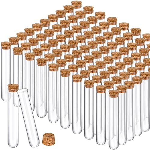 Thyle 100 Pcs Glass Test Tubes with Cork Clear Stoppers Round Bottom ...