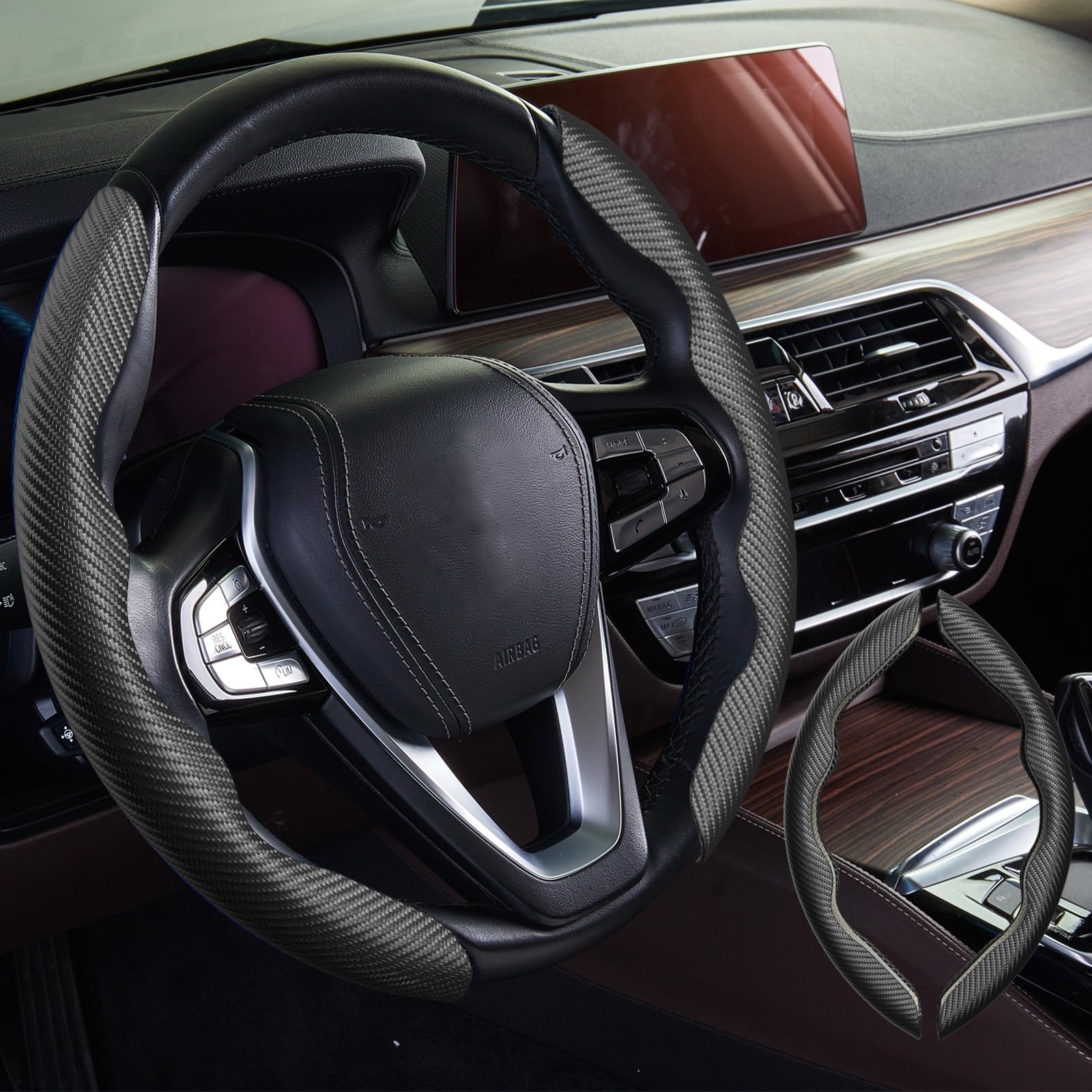 WOCOCN Carbon Fiber Car,Steering Wheel Cover with Non-Slip Lining ...