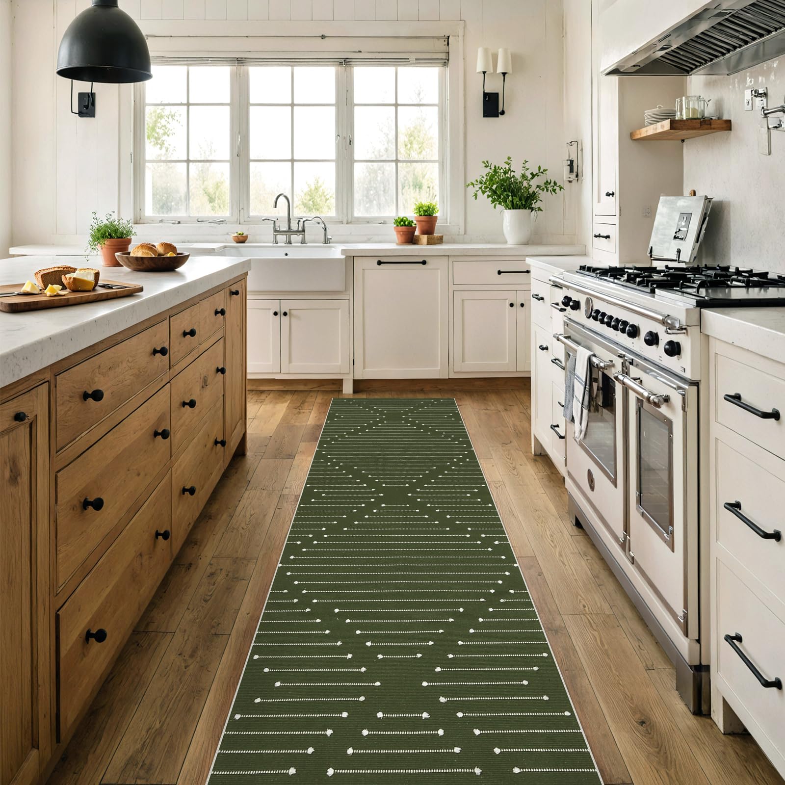LIVEBOX Green Runner Rug for Kitchen, 2'x8' Boho Washable Rug Runner ...