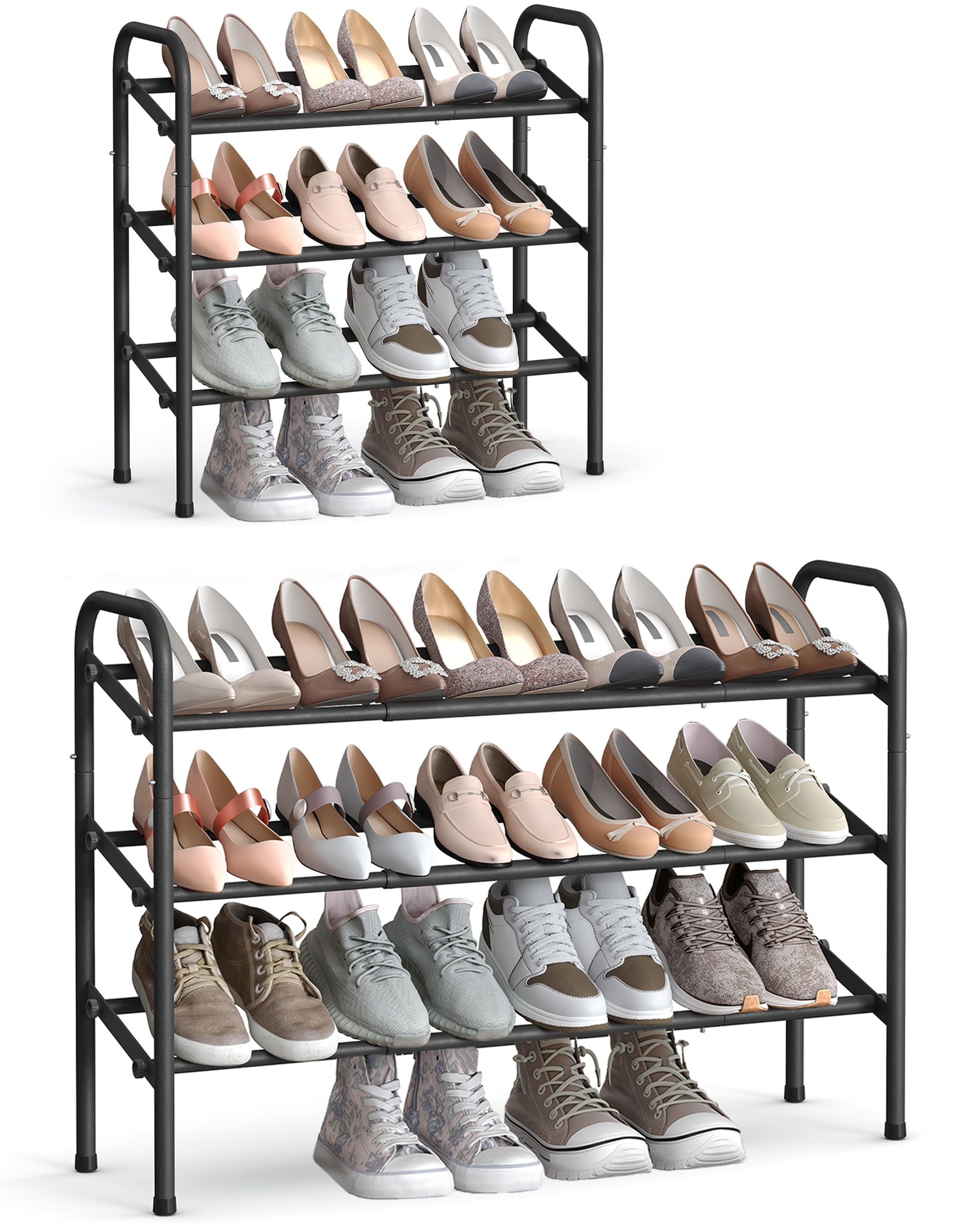 SONGMICS Expandable Shoe Rack, 3 Tier Shoe Rack Shelf, Adjustable Shoe ...