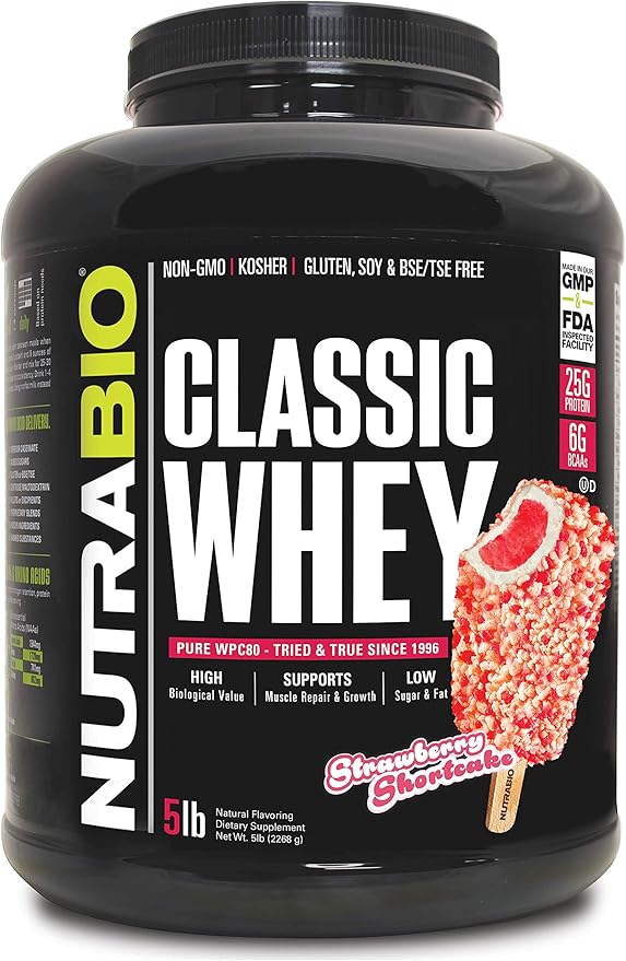 Amazon.com: NutraBio Classic Whey Protein - 5 pounds (Strawberry ...