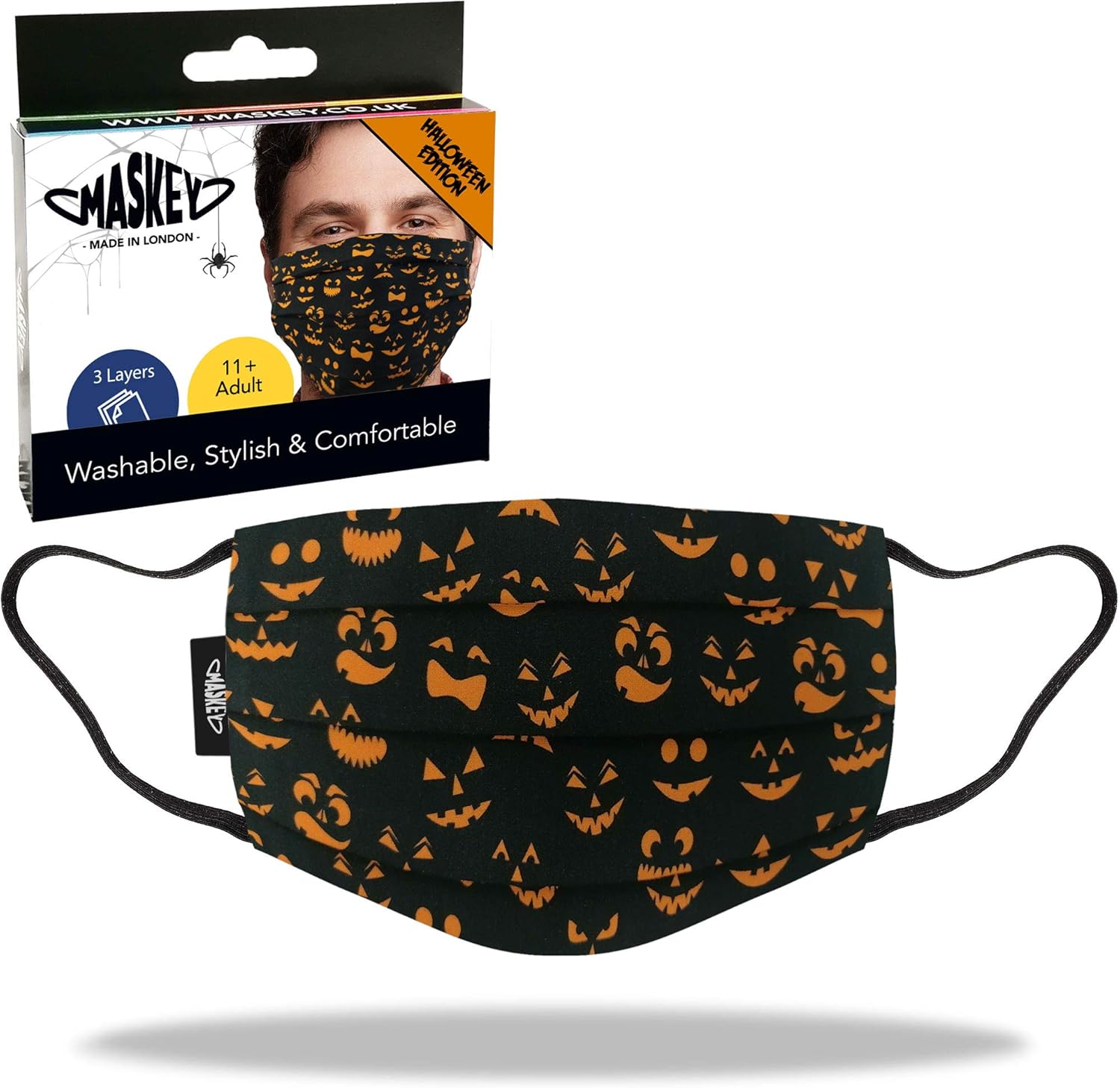 Maskey Gesichtsmaske mit orangefarbenem Kürbis, waschbar ...