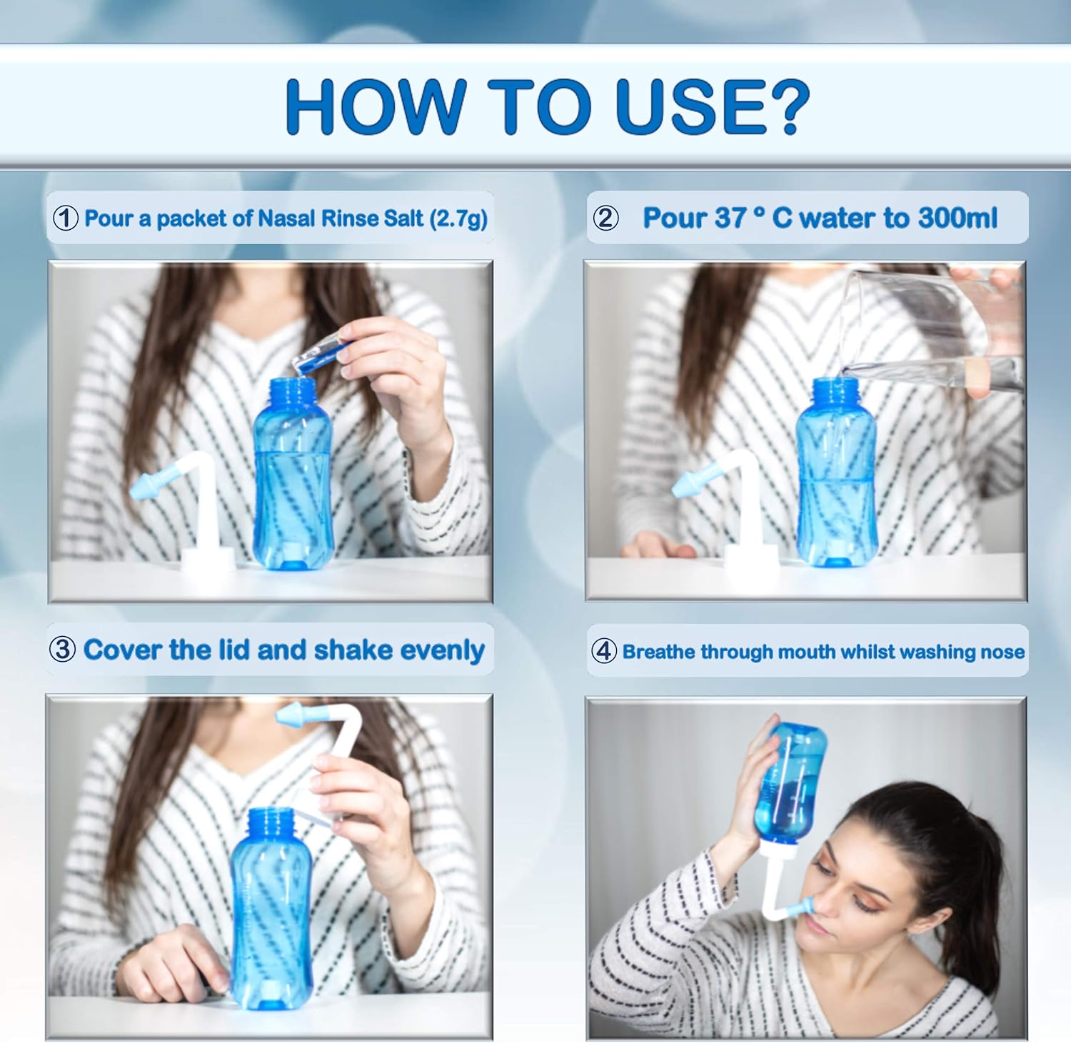 EasyRelief Sinus Rinse Kit (300ml Adjustable Hydro Nasal Wash Cleaner ...