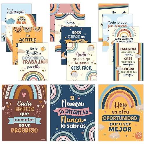 Decorably 15 Boho Rainbow Motivational Spanish Classroom Posters ...
