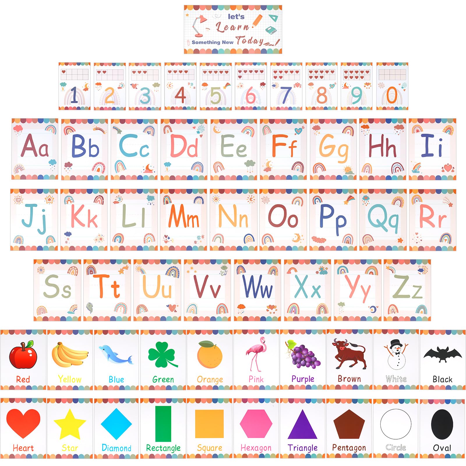 57 PCS Alphabet Number Bulletin Board Set, Boho Rainbow Early Learning ...