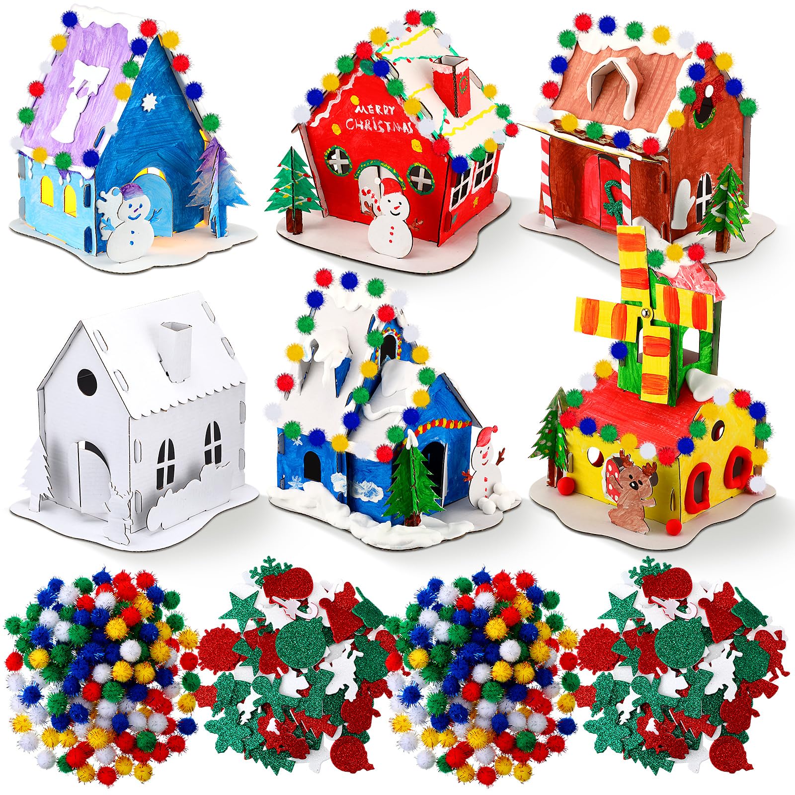 Liliful 6 Sets Christmas Paper Coloring Gingerbread House Kit DIY ...