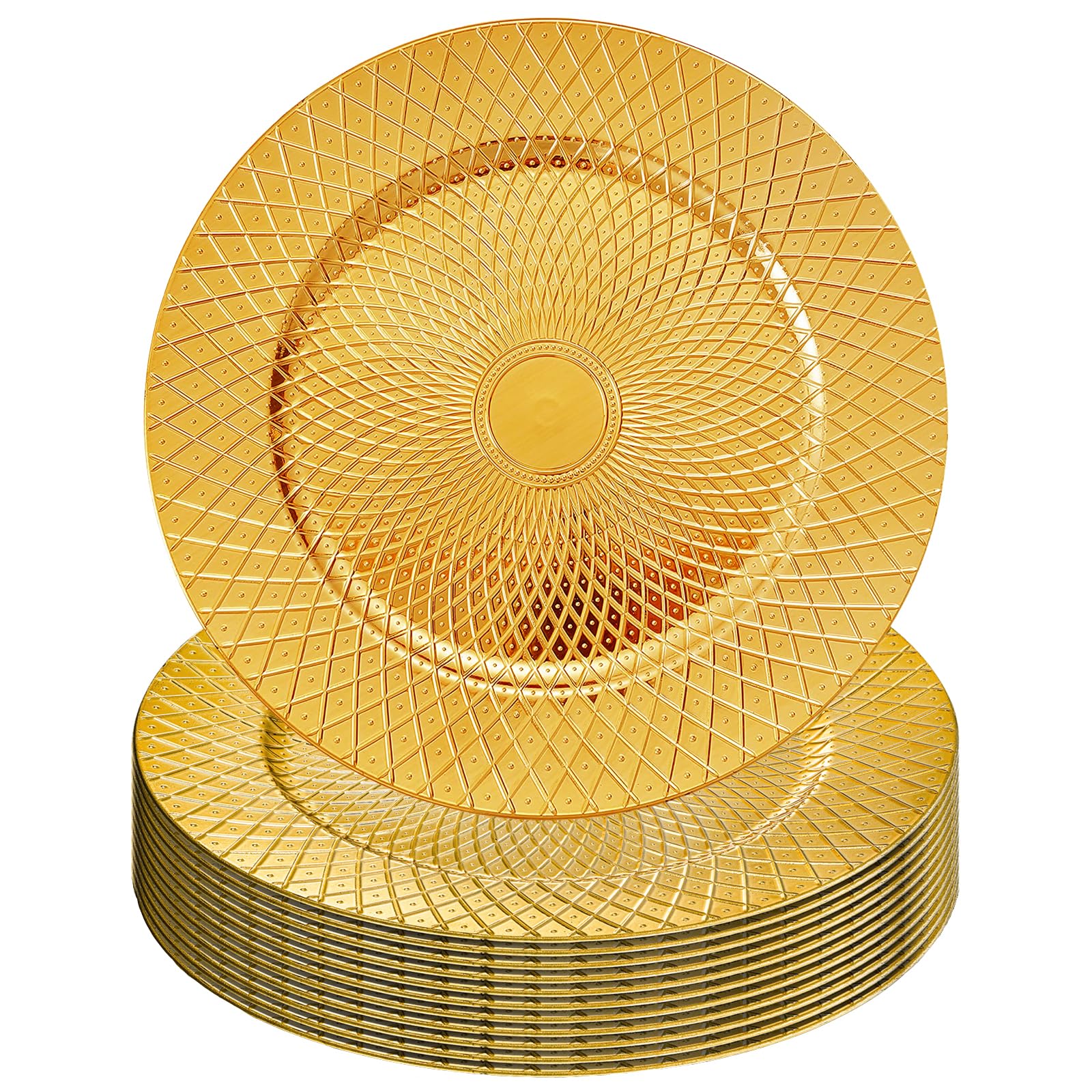 Frcctre 12 Pack Round Charger Plates, 13 Inch Decorative Gold Plastic ...