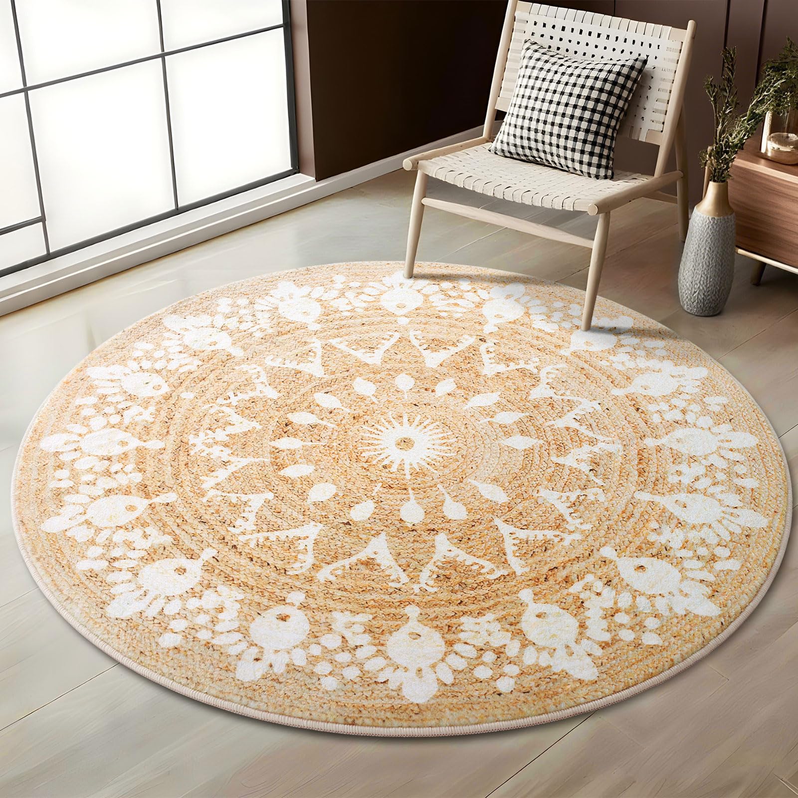 Asrug Round Rug 5ft, 5' Dining Room Round Area Rug Non-Slip Machine ...