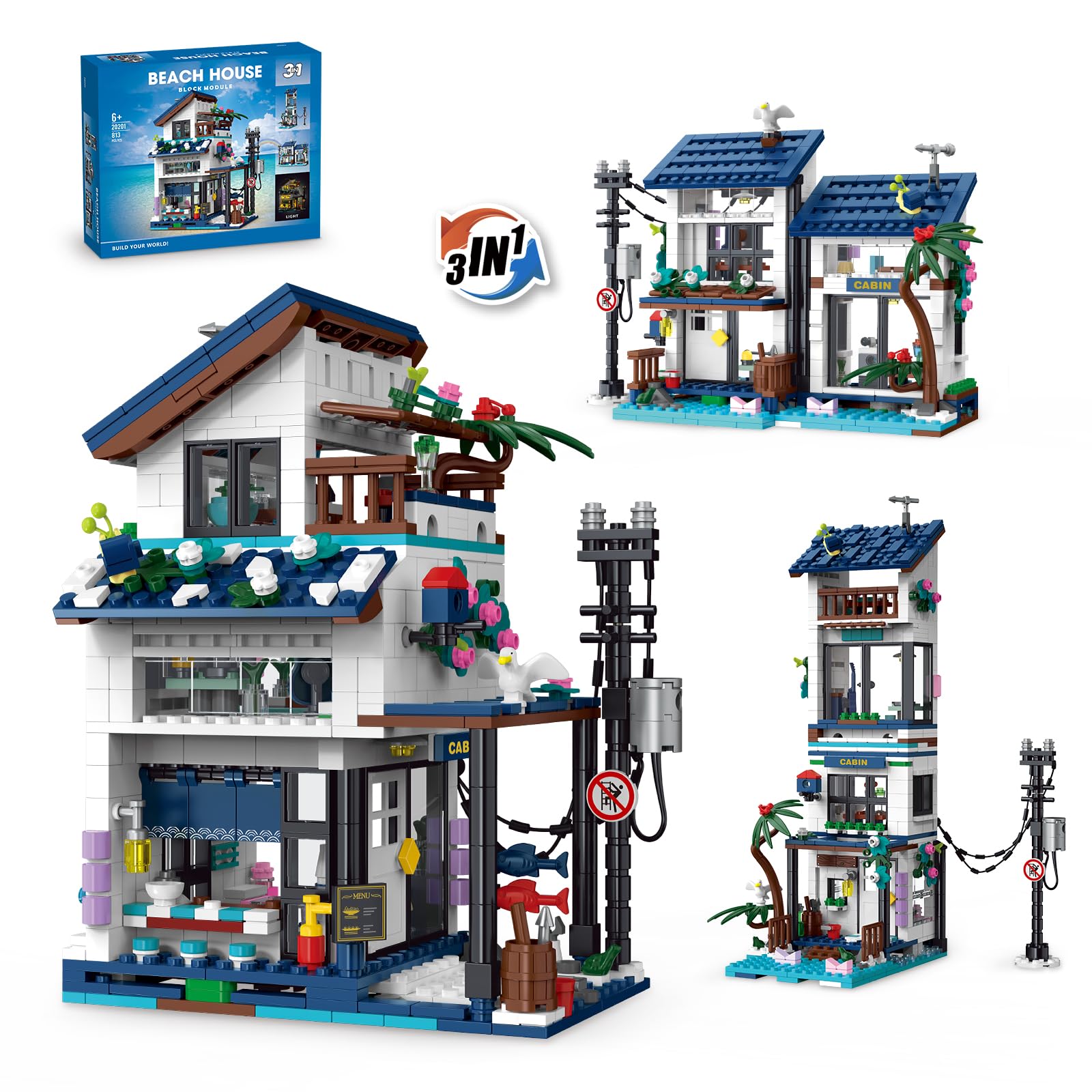 Creative 3 in 1 Vacation Beach House Building Set, Compatible with Lego ...