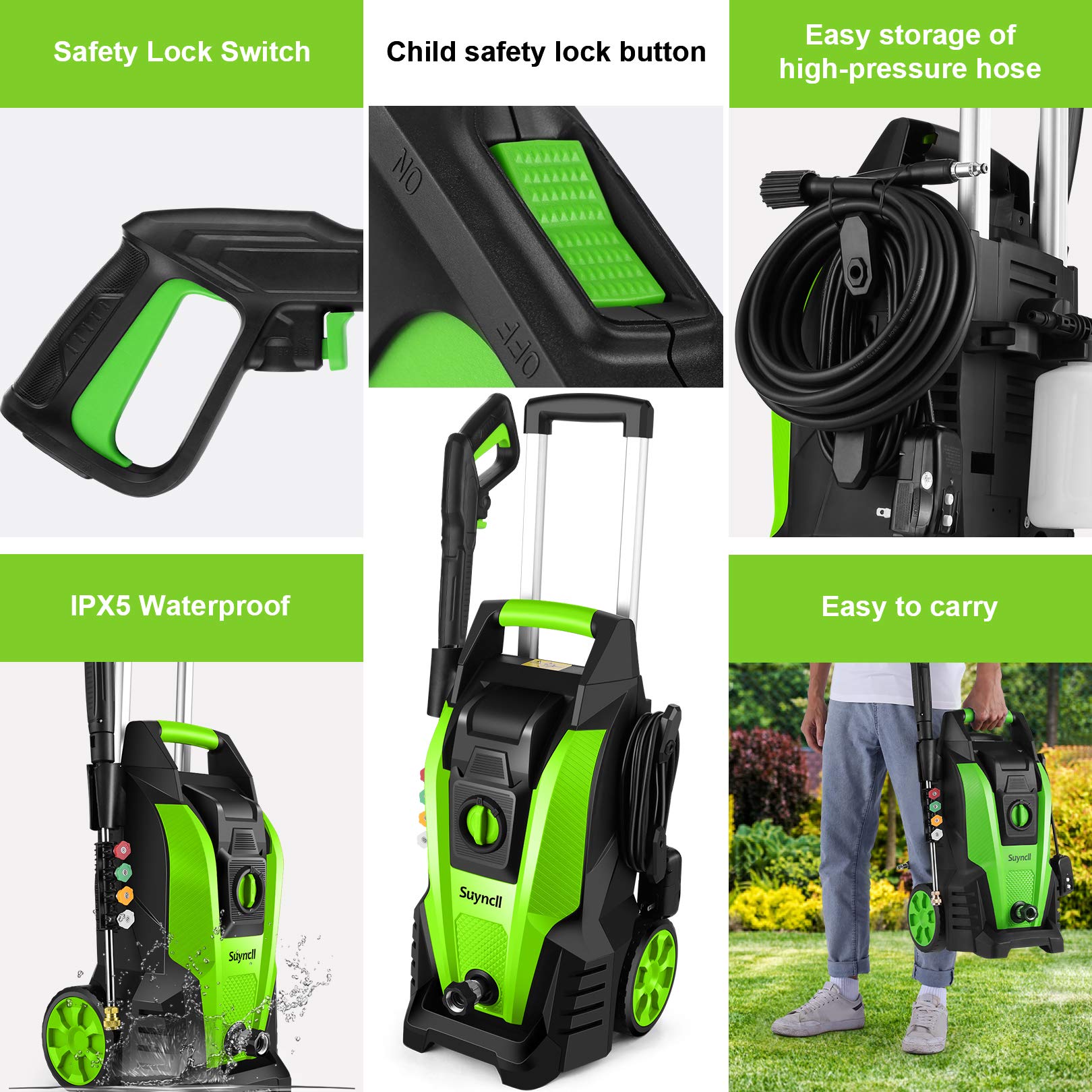 Suyncll Pressure Washer, 3800PSI Electric Power Washer, 2000W High Pressure Washer, Professional ...