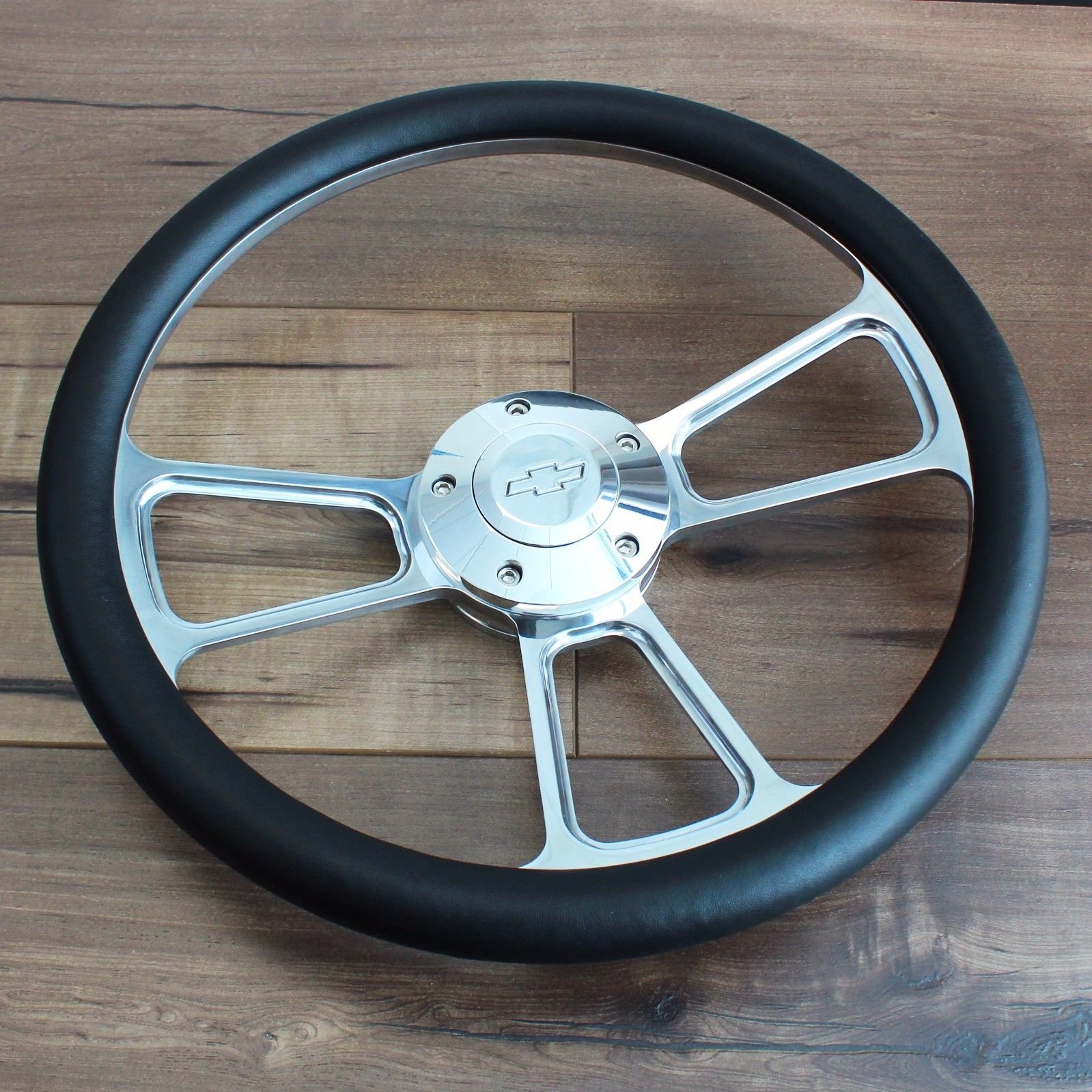 14" Inch Polished Steering Wheel Chevy Horn, 5 Hole compatible with ...