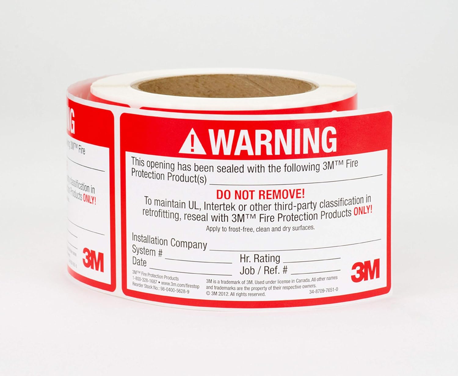 3M 54917 Firestop Identification Label, 3" x 5", 250/Roll, Red/White ...