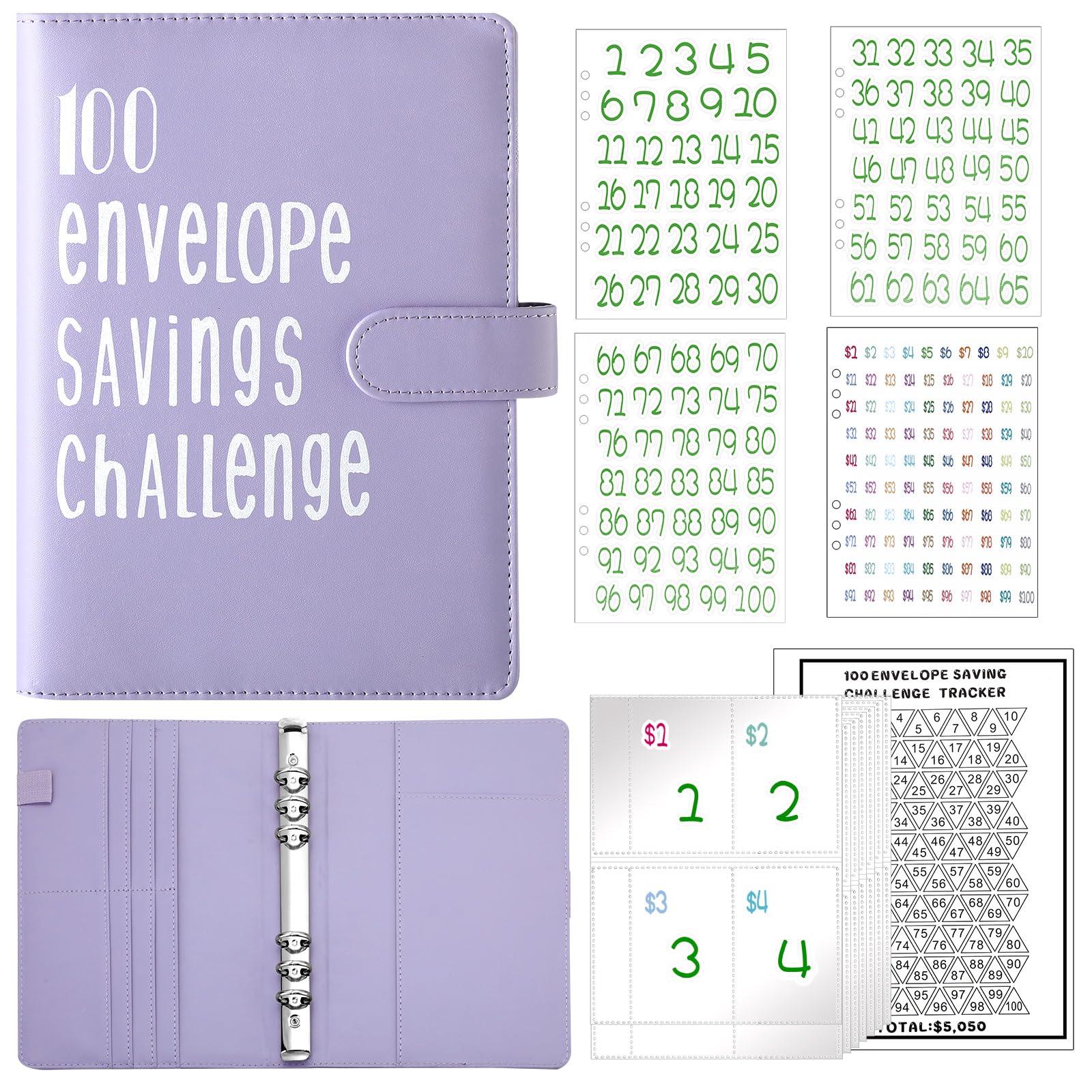 Aliceset 100 Envelopes Money Saving Challenge Binder, Easy and Fun Way to Save 5, 050, Budget ...
