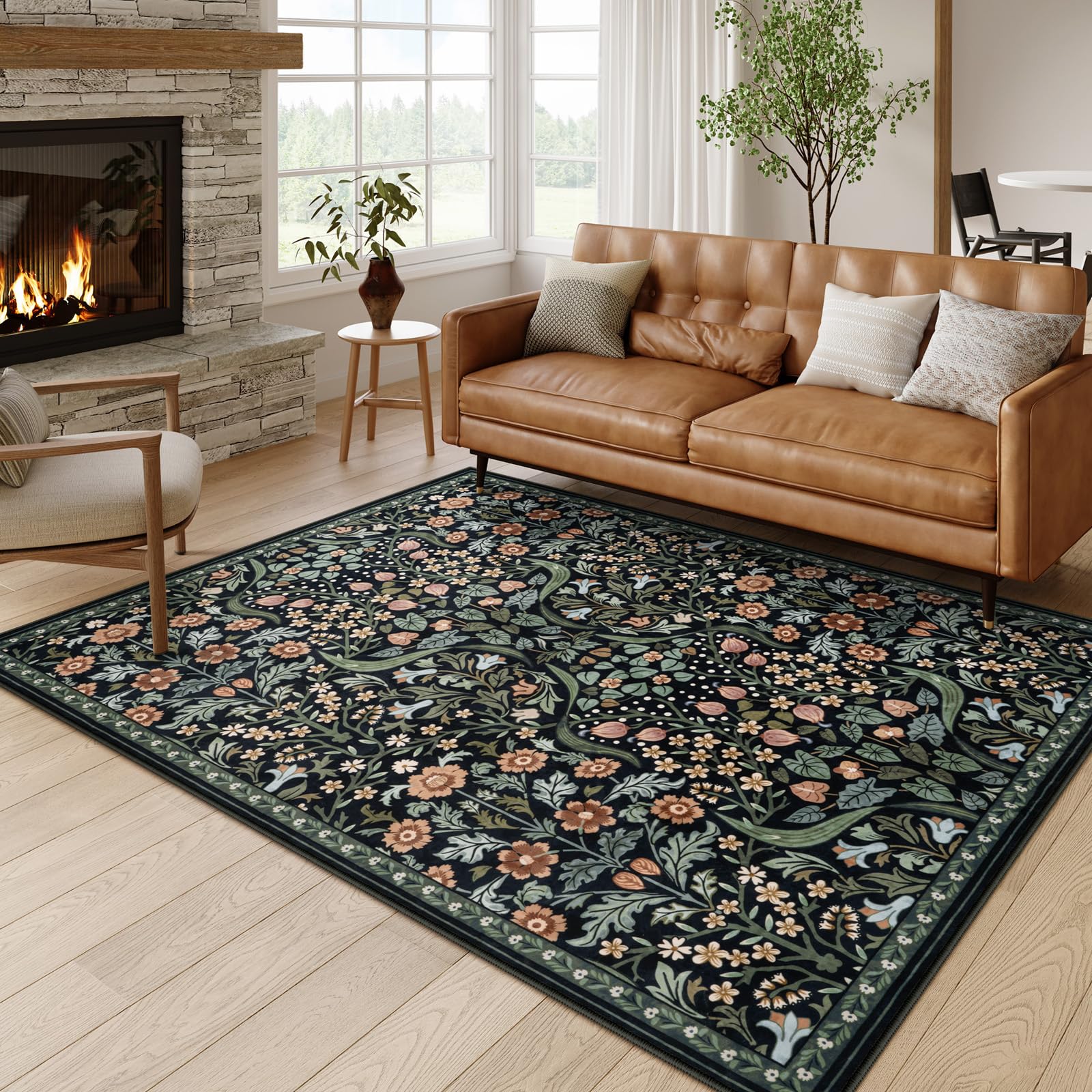 Moynesa Floral 5x7 Living Room Area Rug, Soft Washable Rugs for Bedroom ...