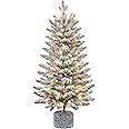 Amazon.com: Yaheetech 3FT Pre-lit Potted Flocked Christmas Tree, Snow Frosted Mini Tabletop ...