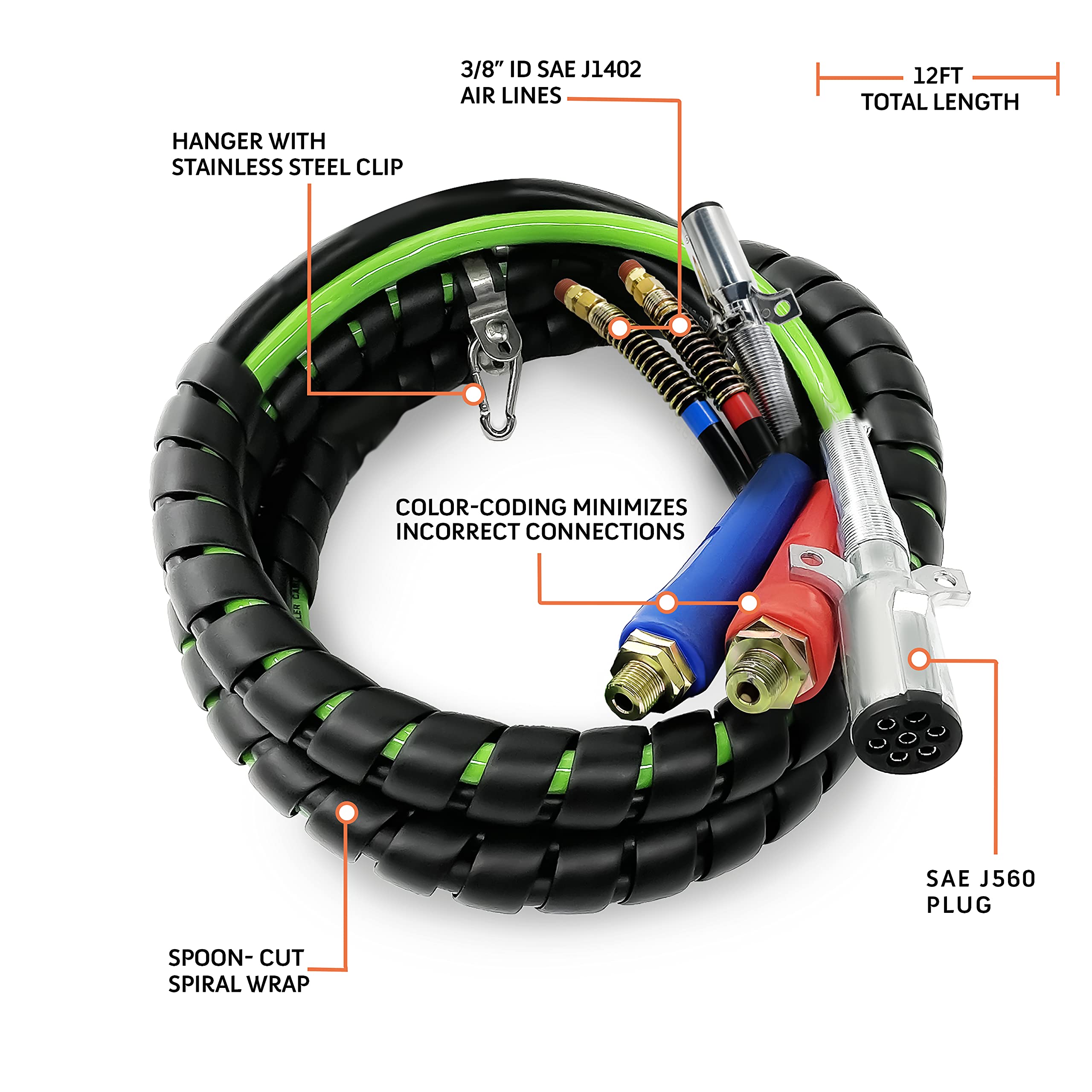 Mua TORQUE 12ft 3 in 1 ABS & Power Air Line Hose Kit Airline Air Hose ...