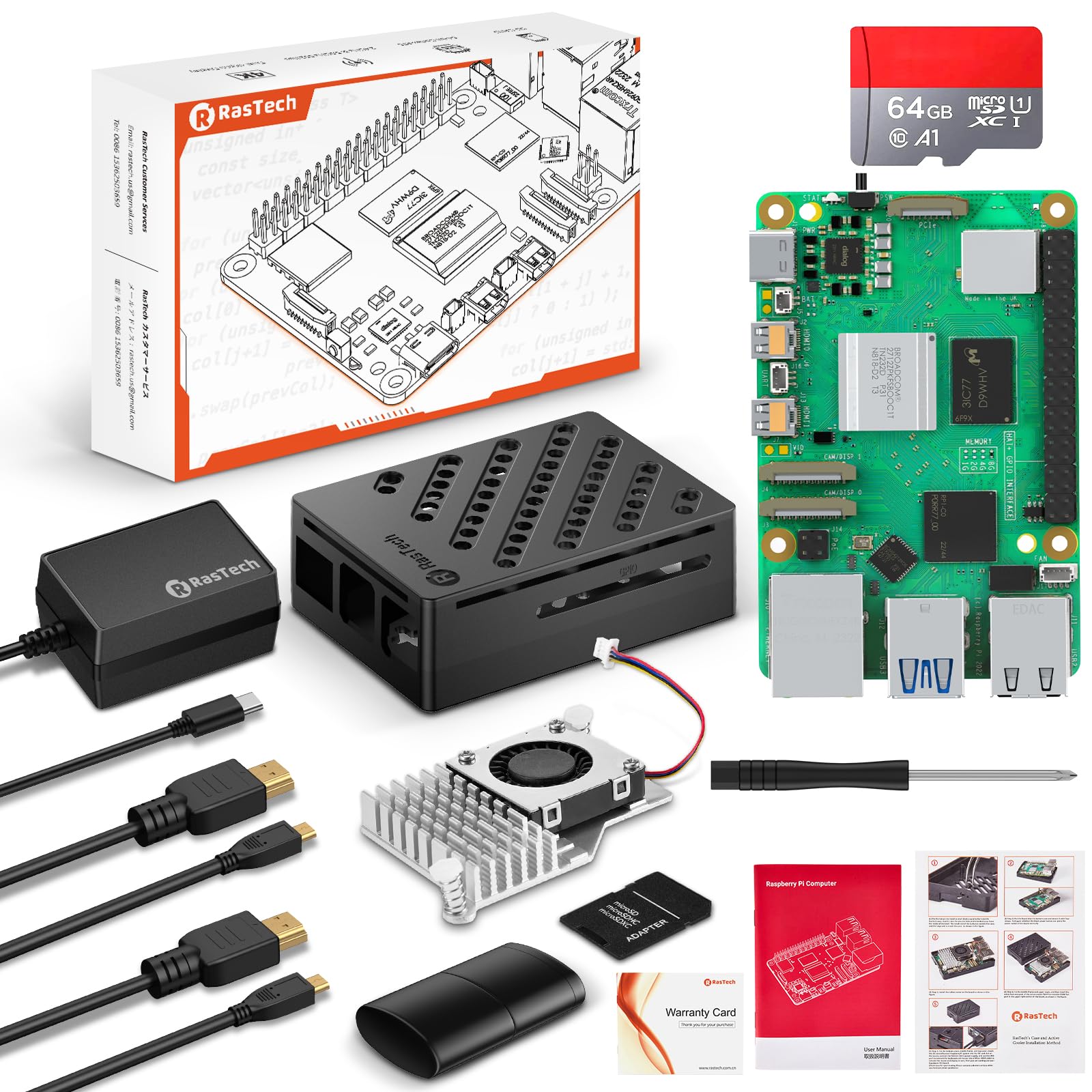 RasTech For Raspberry Pi 5 8GB Starter Kit With Pi 5 8GB Board/64GB SD ...