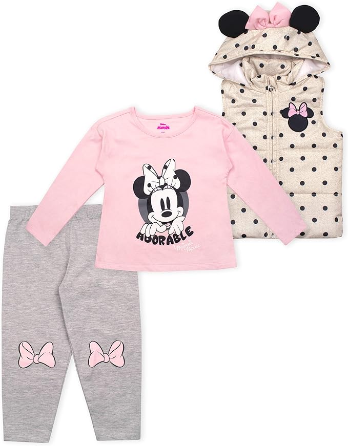 Disney 3PC Minnie Mouse Clothes for Girls and Toddlers, Shirt, Vest ...