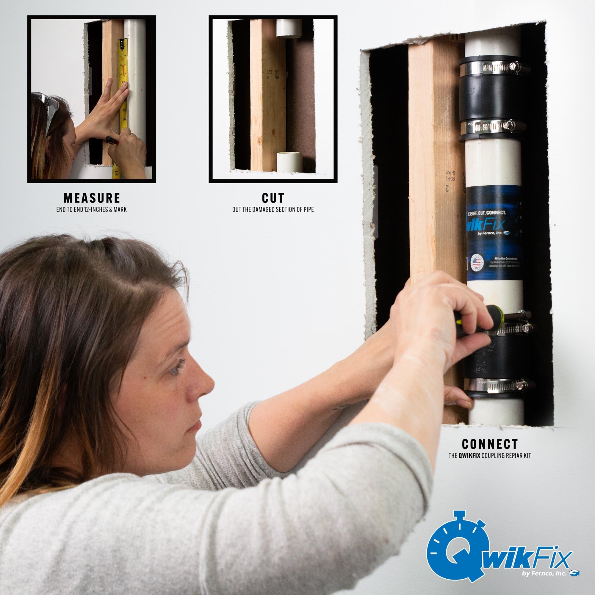 Fernco QwikFix Broken Pipe 3" Coupling Repair Kit For Plastic, Cast ...