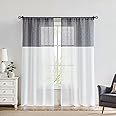 Amazon.com: Central Park Black and White Stripe Sheer Color Block Window Curtain Panel Linen ...