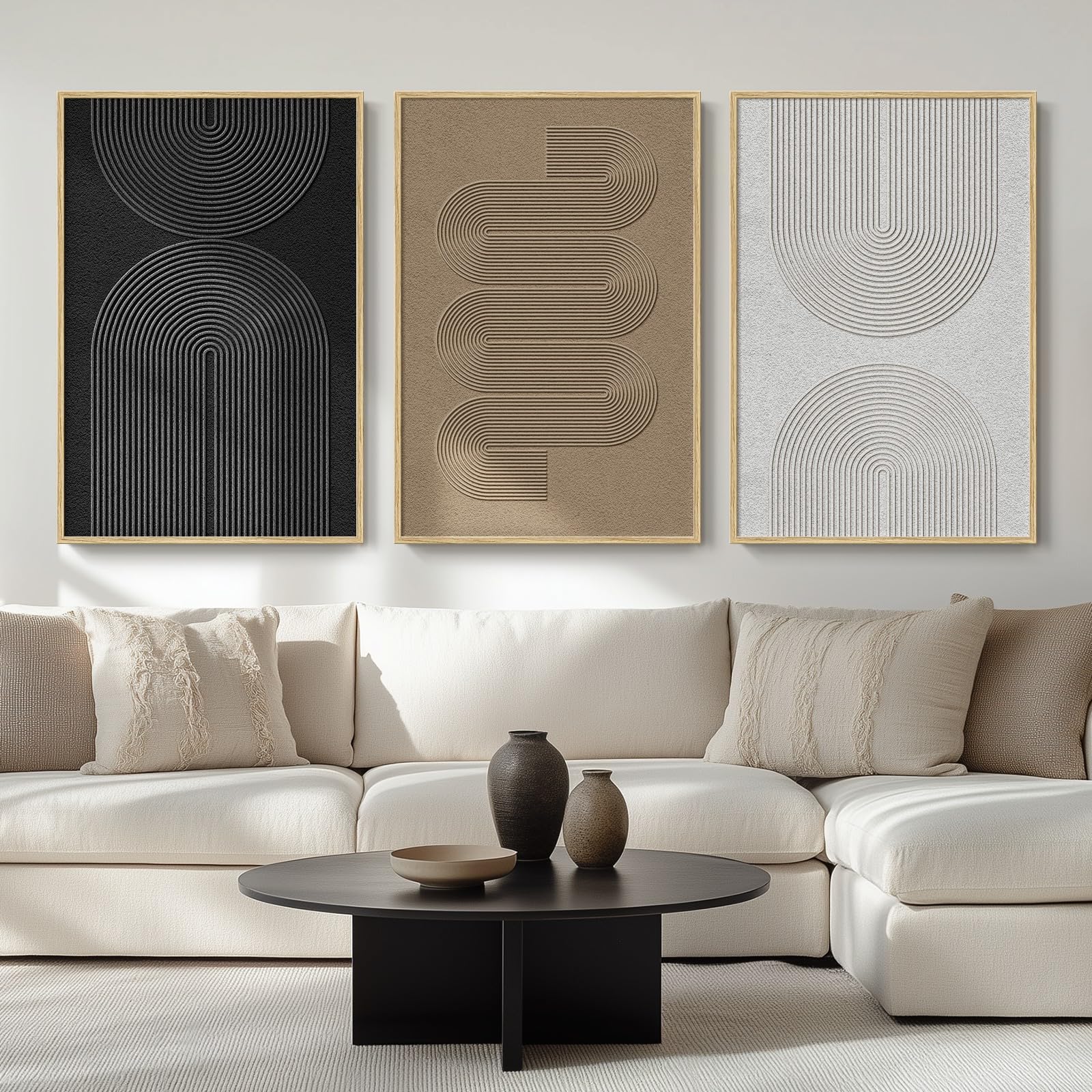 Large Framed Boho Black and White Brown Abstract Wall Art for Living ...