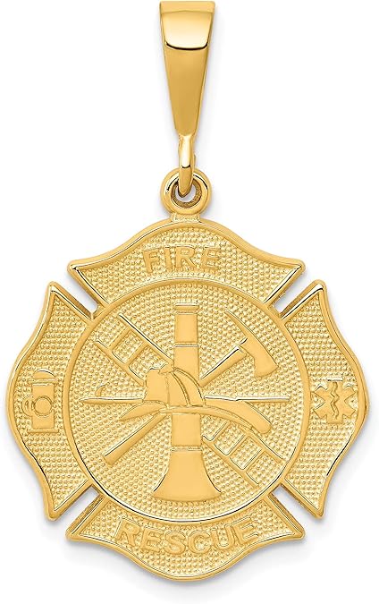 Amazon.com: 14K Gold Fire Rescue Medal Pendant Firefighter Charm: Jewelry