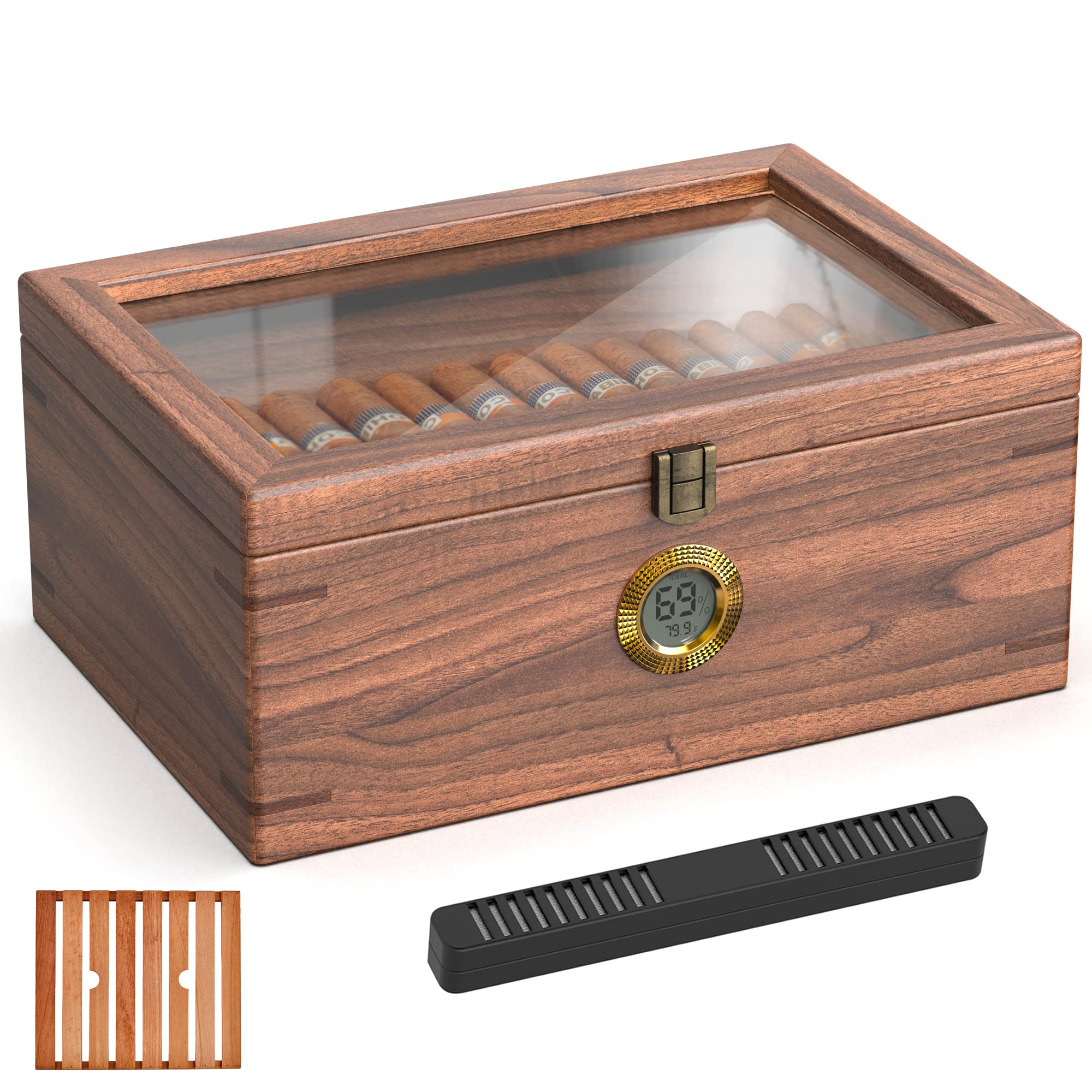 Mua Cigar Humidor, Walnut Humidor Cigar Box with Glass Top and Magnetic ...