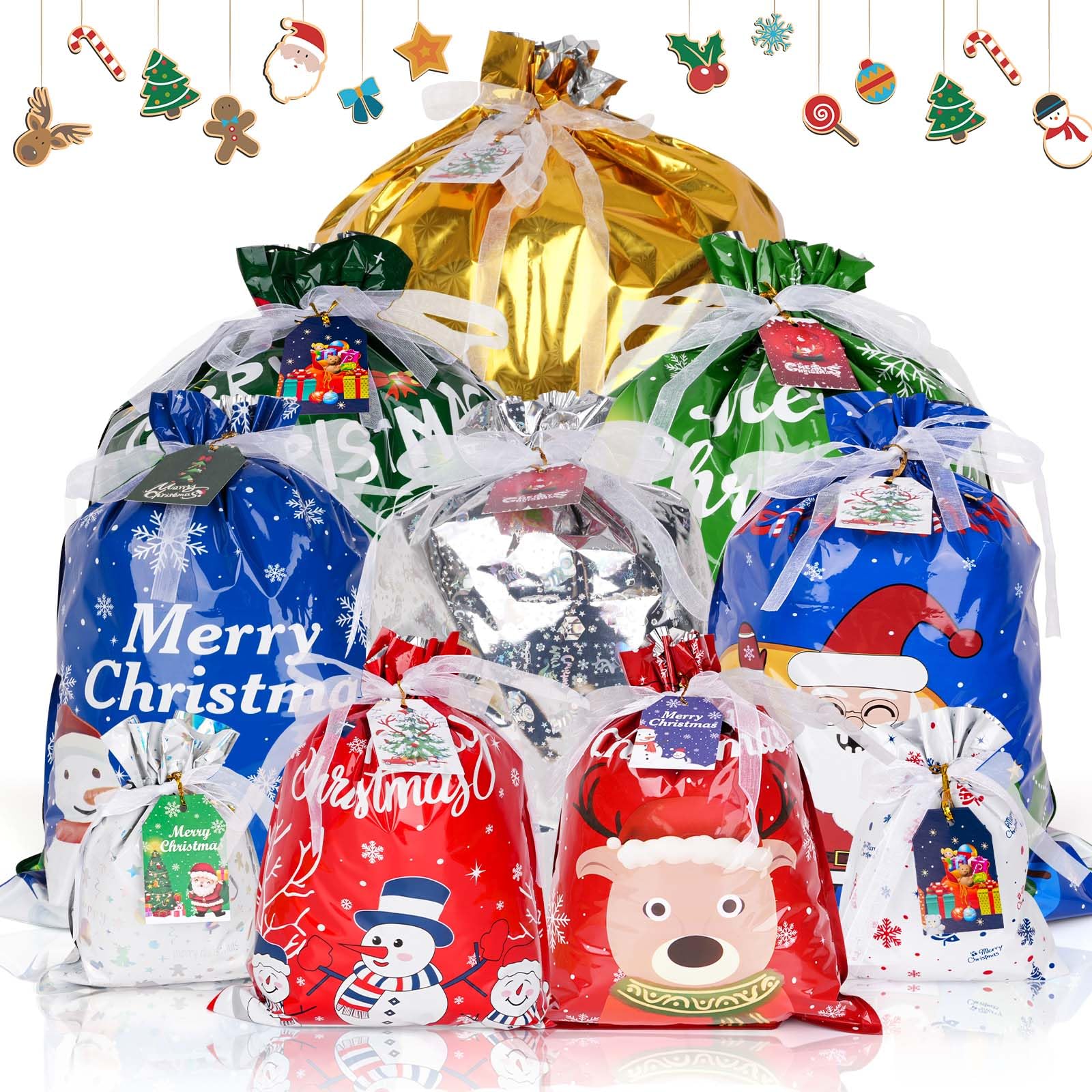 Christmas Drawstring Gift Bags, 30 Packs Wrapping Gift Bags with ...