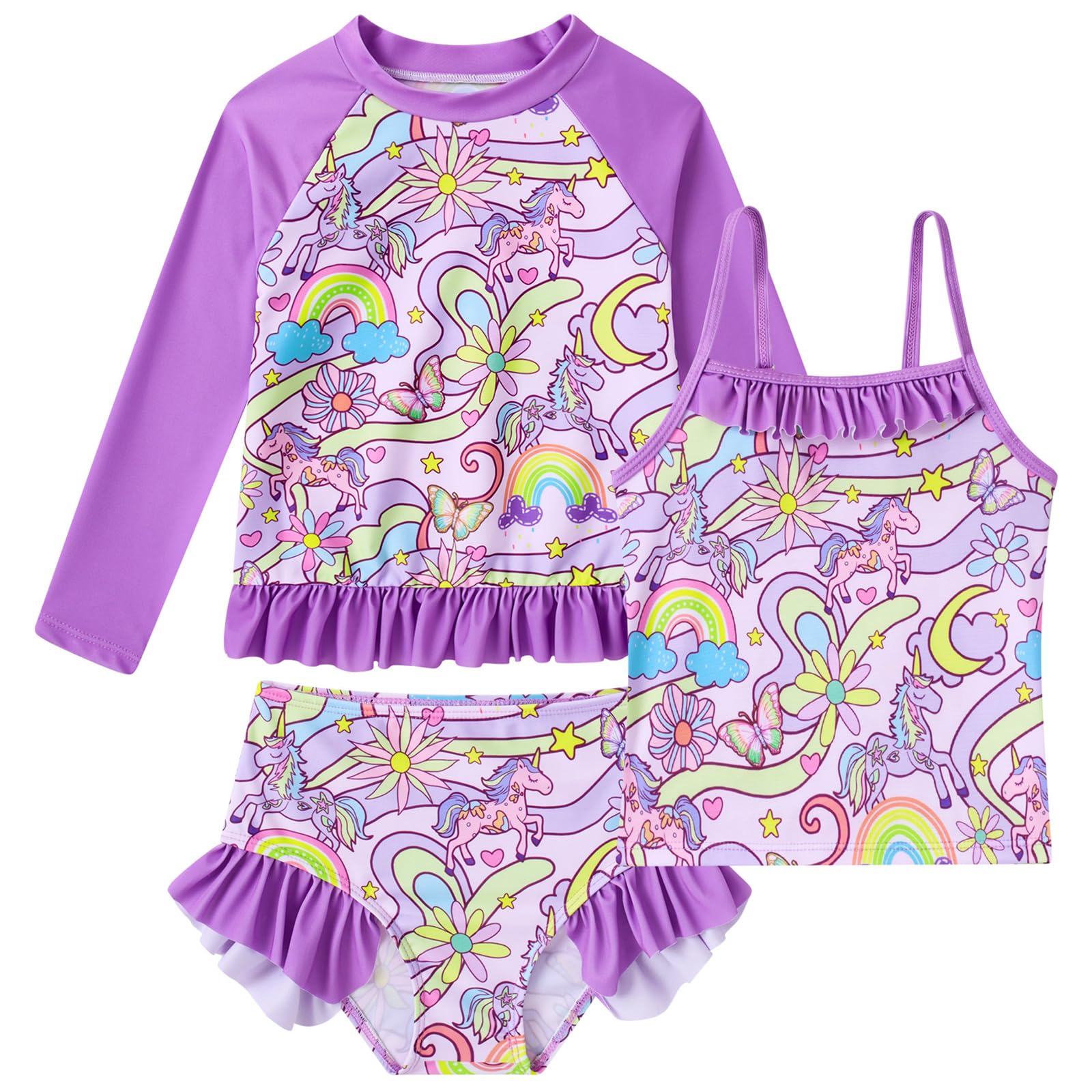 BFUSTYLE Girls Rash Guard 3 Piece Swimsuit Size 6 Flower Bathing Suit ...