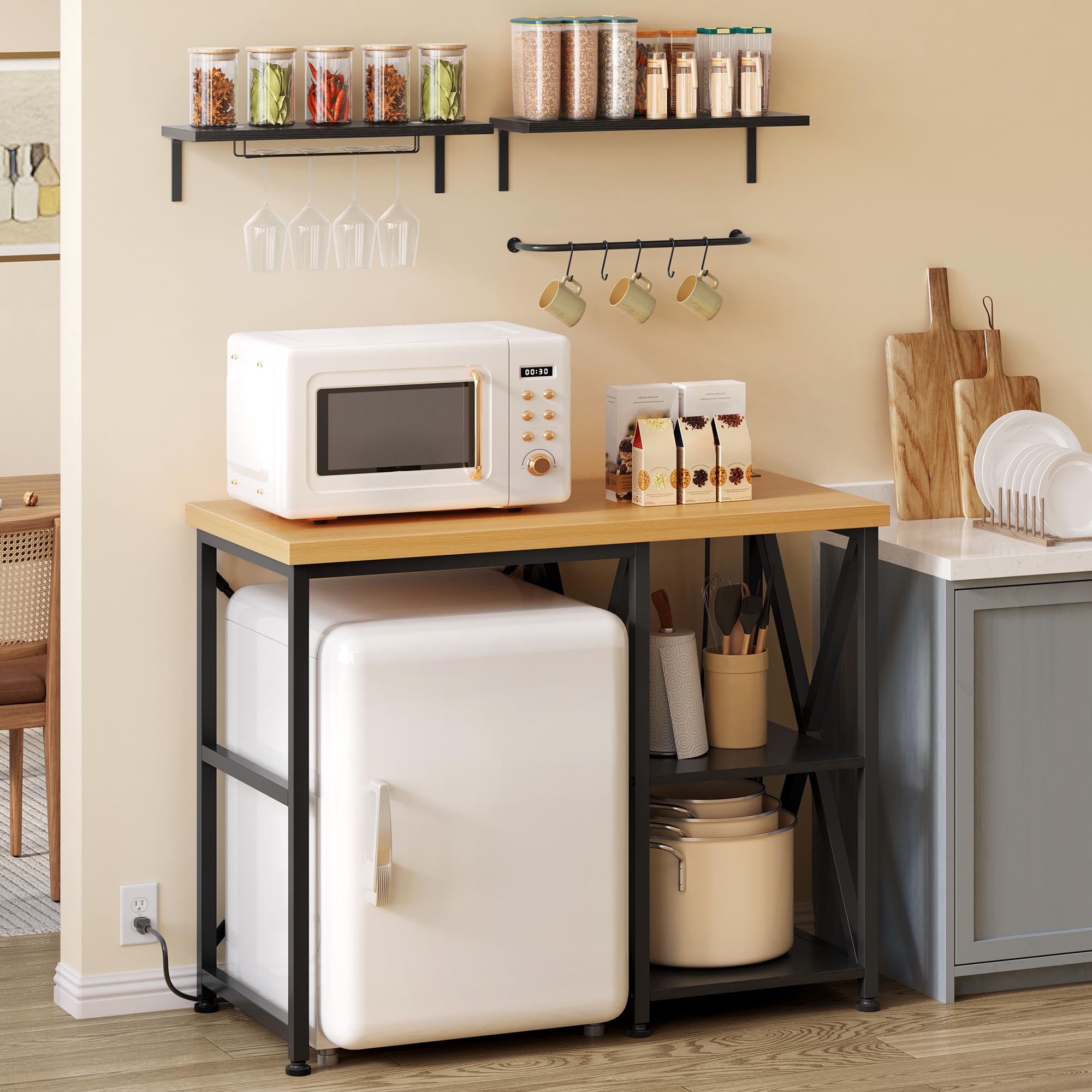 DWVO 5-Tiers Mini Fridge Cabinet with Storage and Wall Mounted Shelves ...