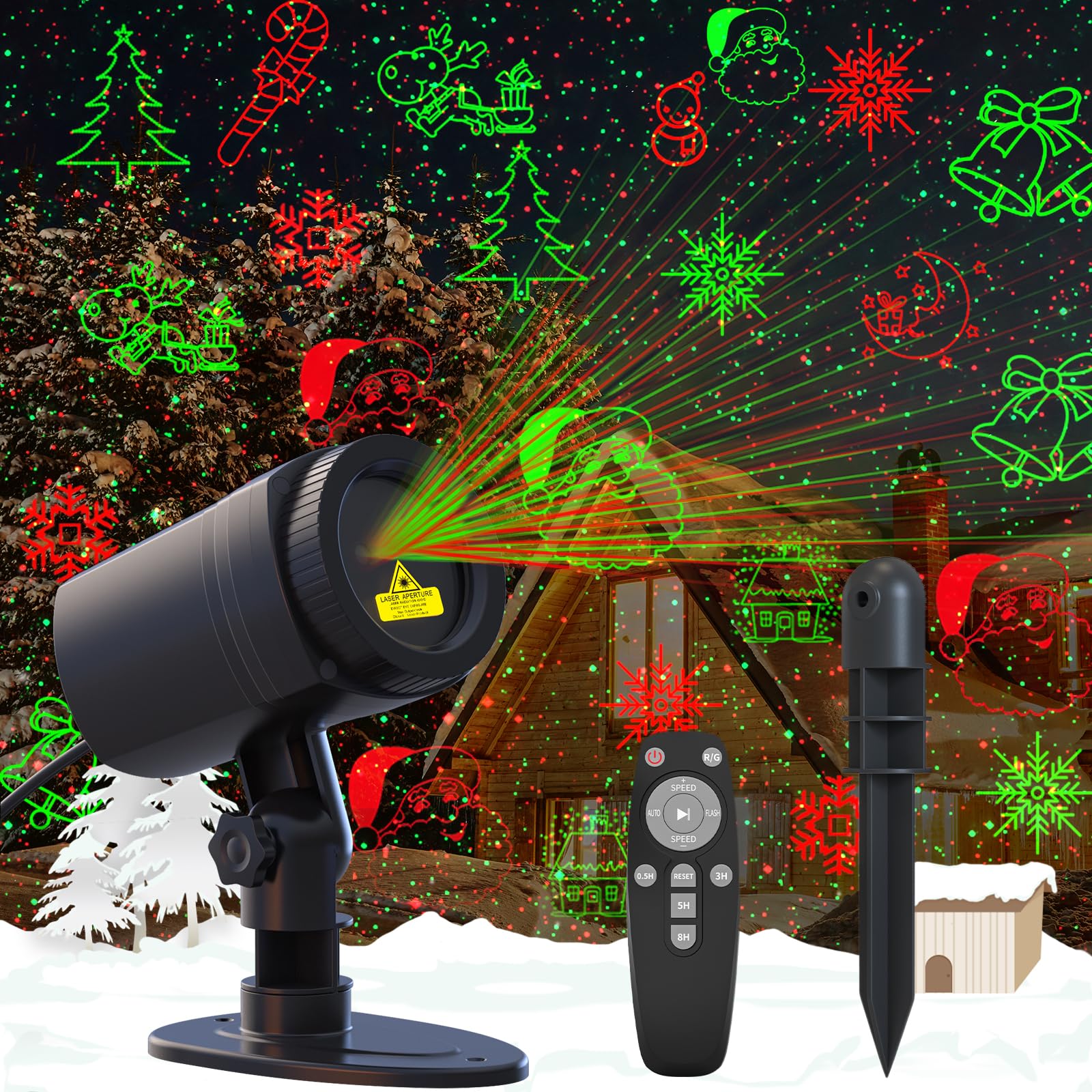 Christmas Projector Lights Outdoor, Waterproof with Remote, Timer, 4 ...