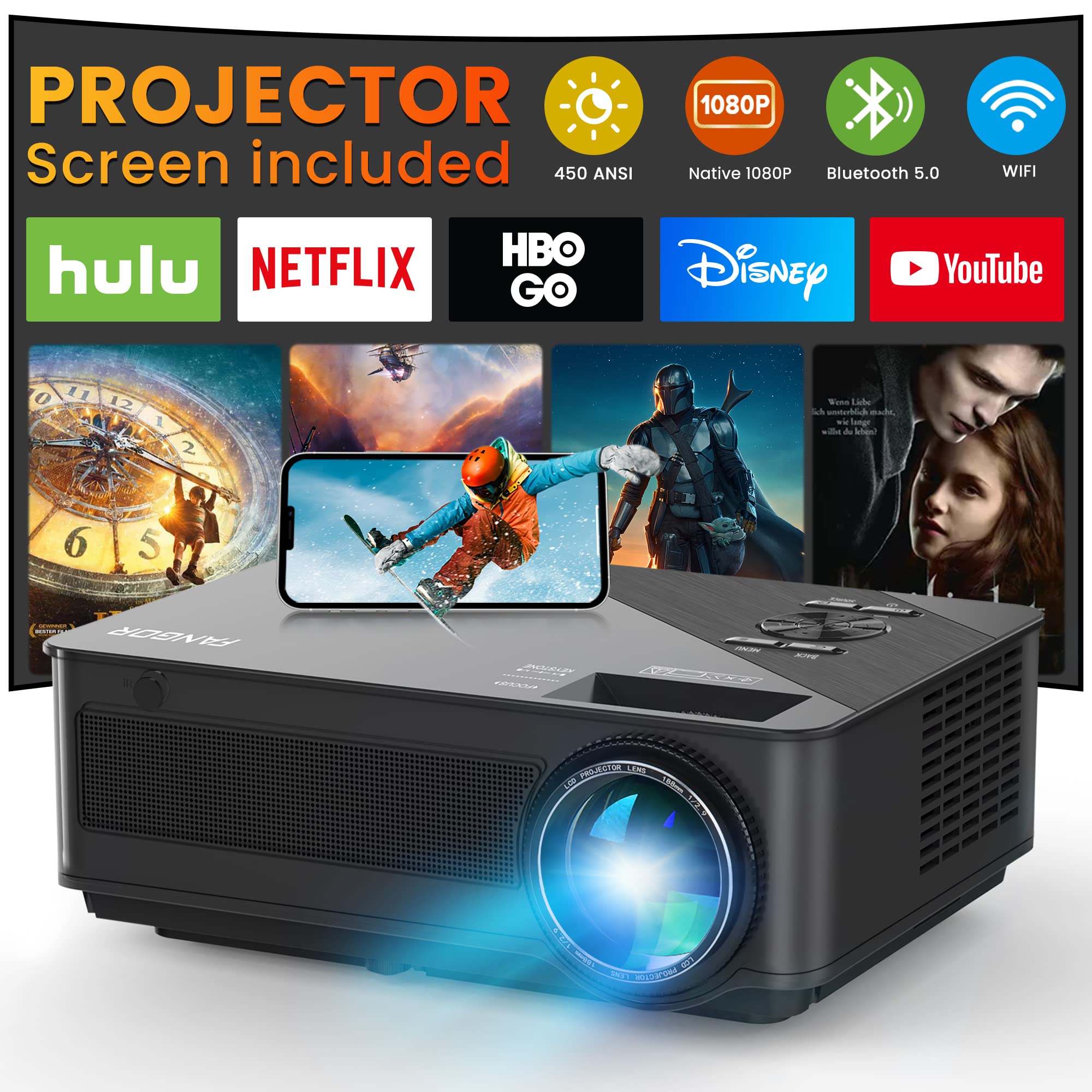 Mua FANGOR Native 1080P WiFi Projector with Bluetooth - Upgraded 450 ...