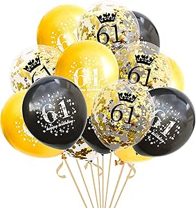 Amazon.com: 61st Birthday Balloon 61 Years Black Gold Latex Confetti ...
